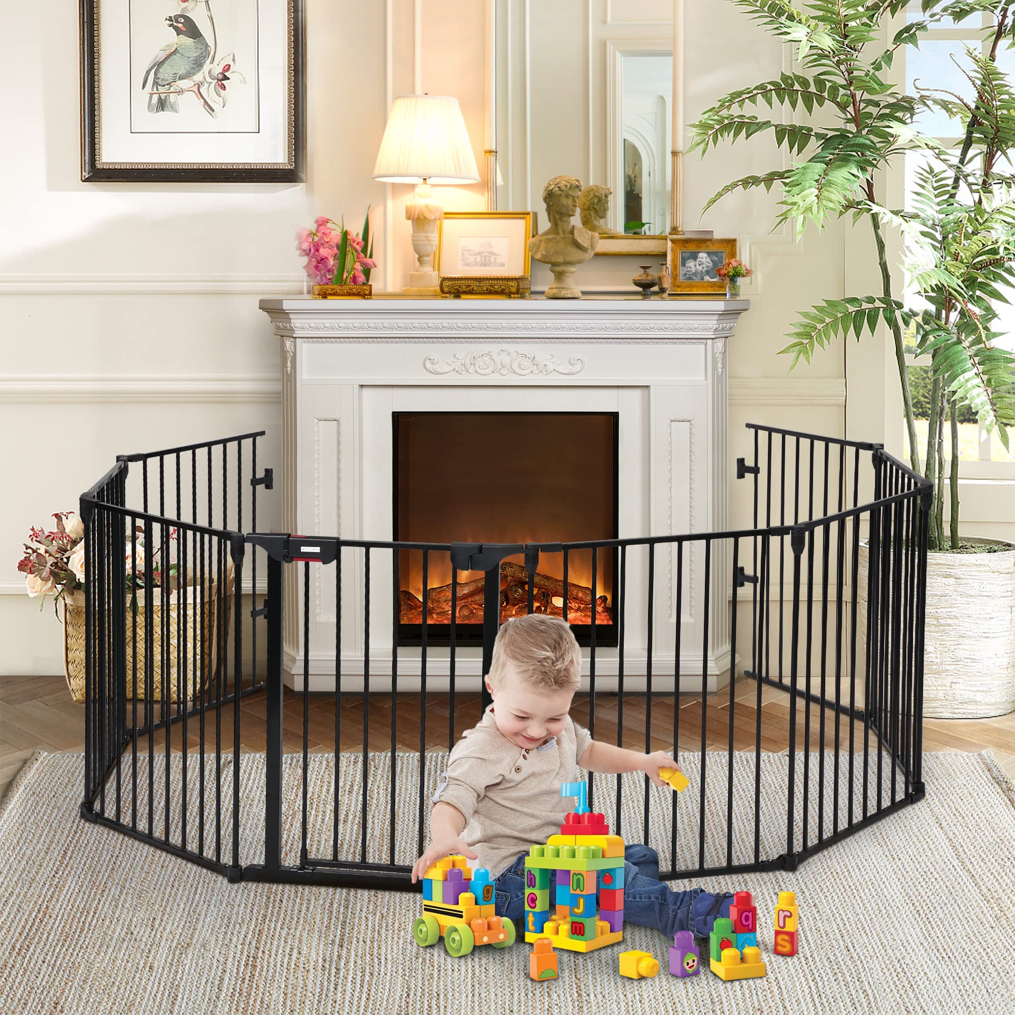 Baby Safety Gate 183 Inch Extra Wide Fireplace Fence Foldable ...
