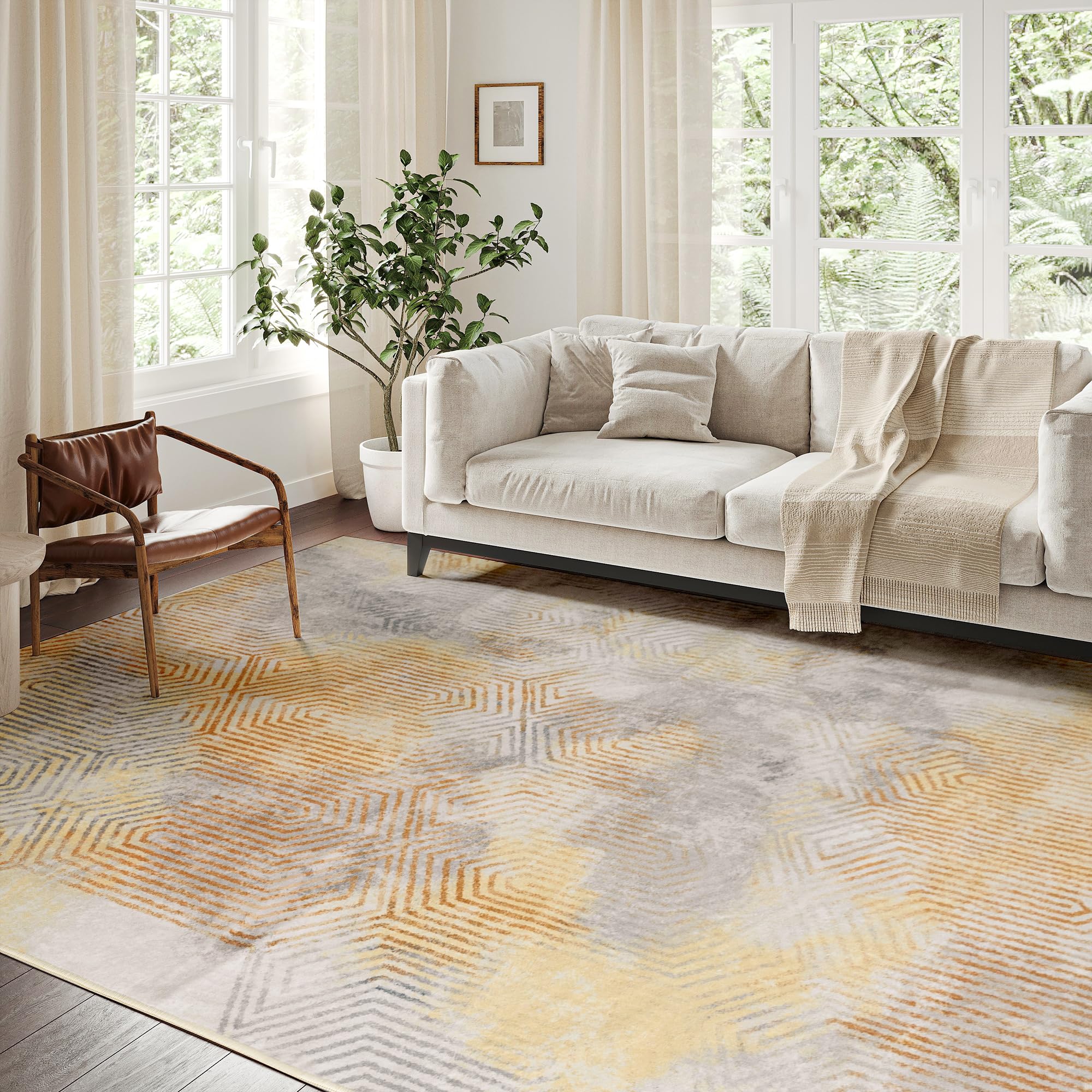 Art&Tuft Washable Rug, Anti-Slip Backing Abstract Area Rug 5x7, Stain ...