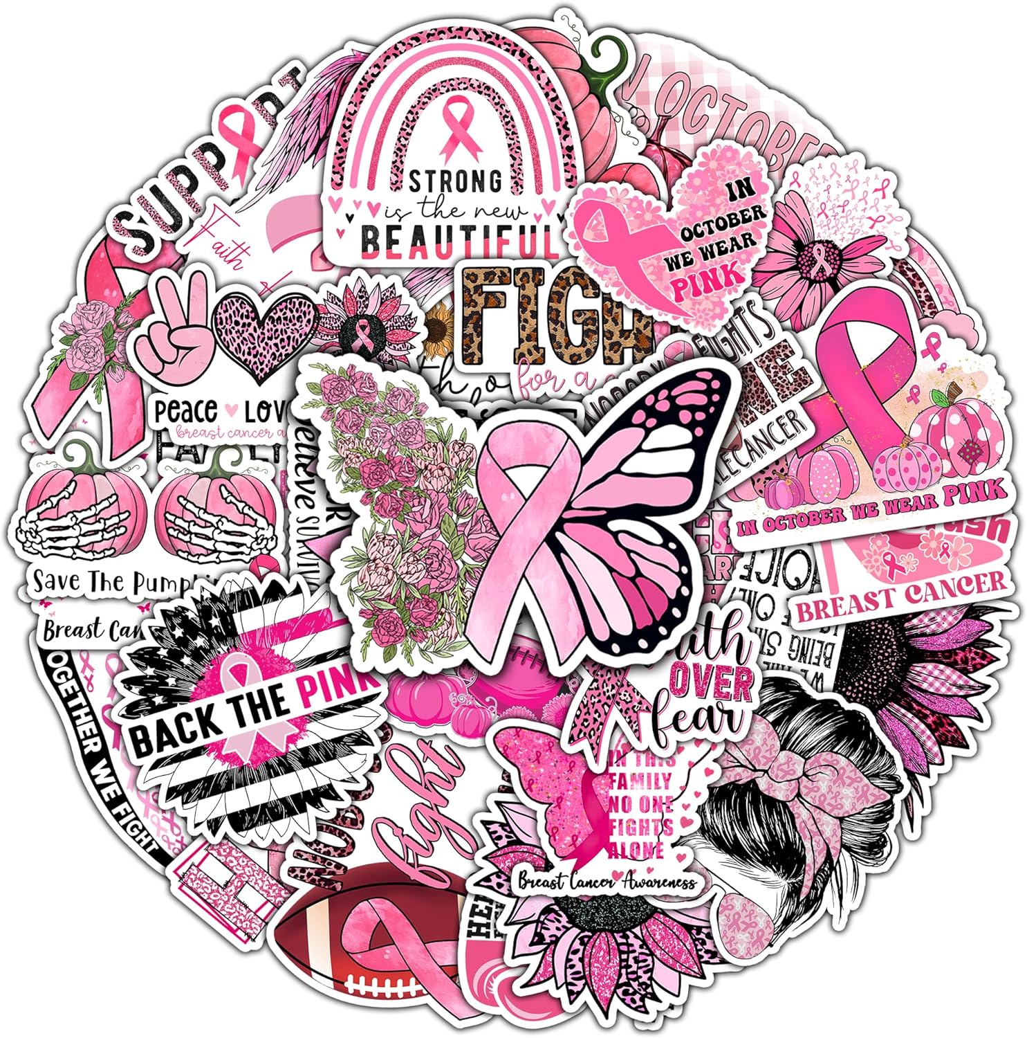 Amazon.com: BIGZORO Pack 50 PCS Breast Cancer Awareness Stickers ...