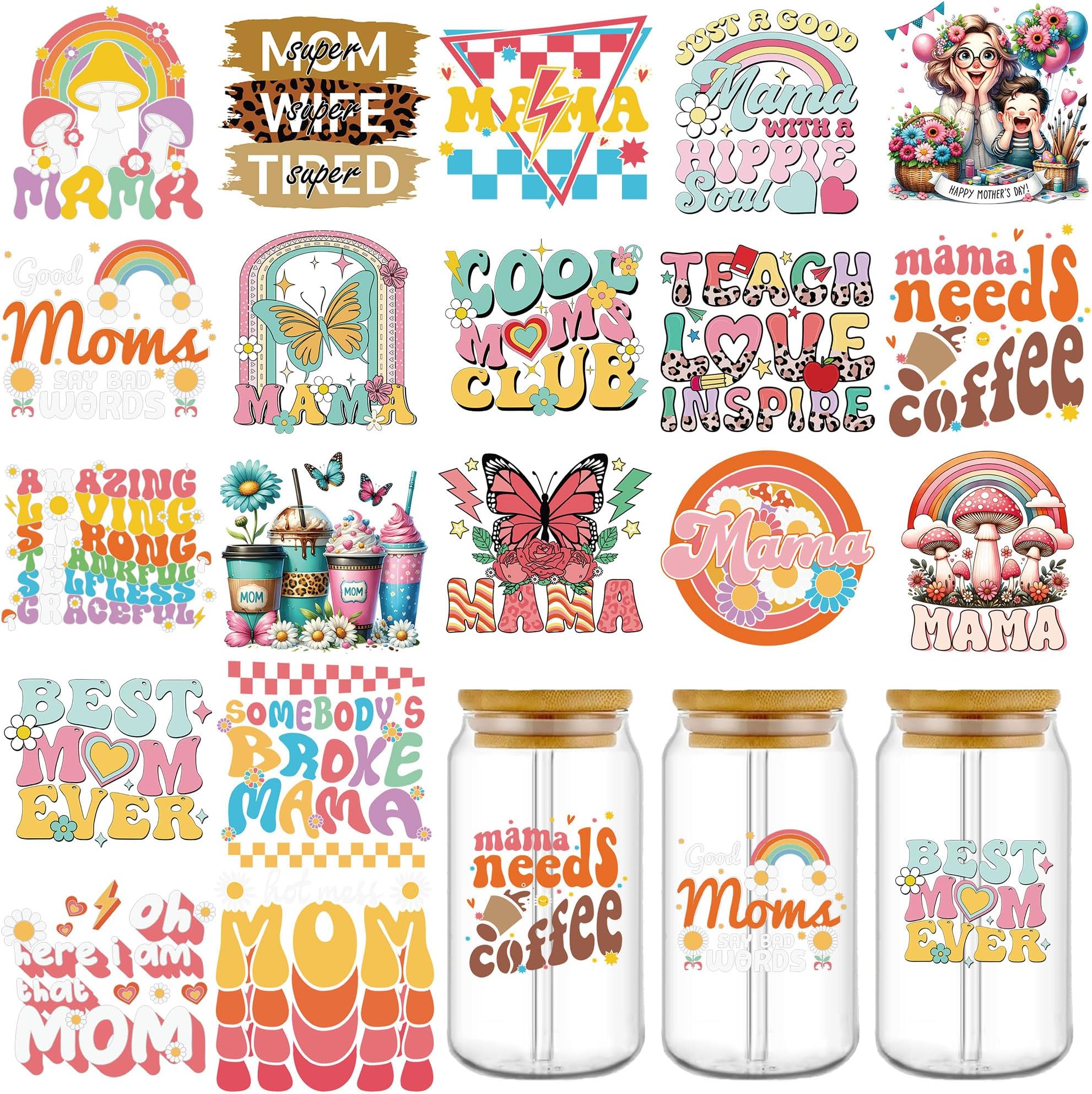 Amazon.com: 8 Sheets Mom UV DTF Transfer Cup Wraps for Glass Mother's ...