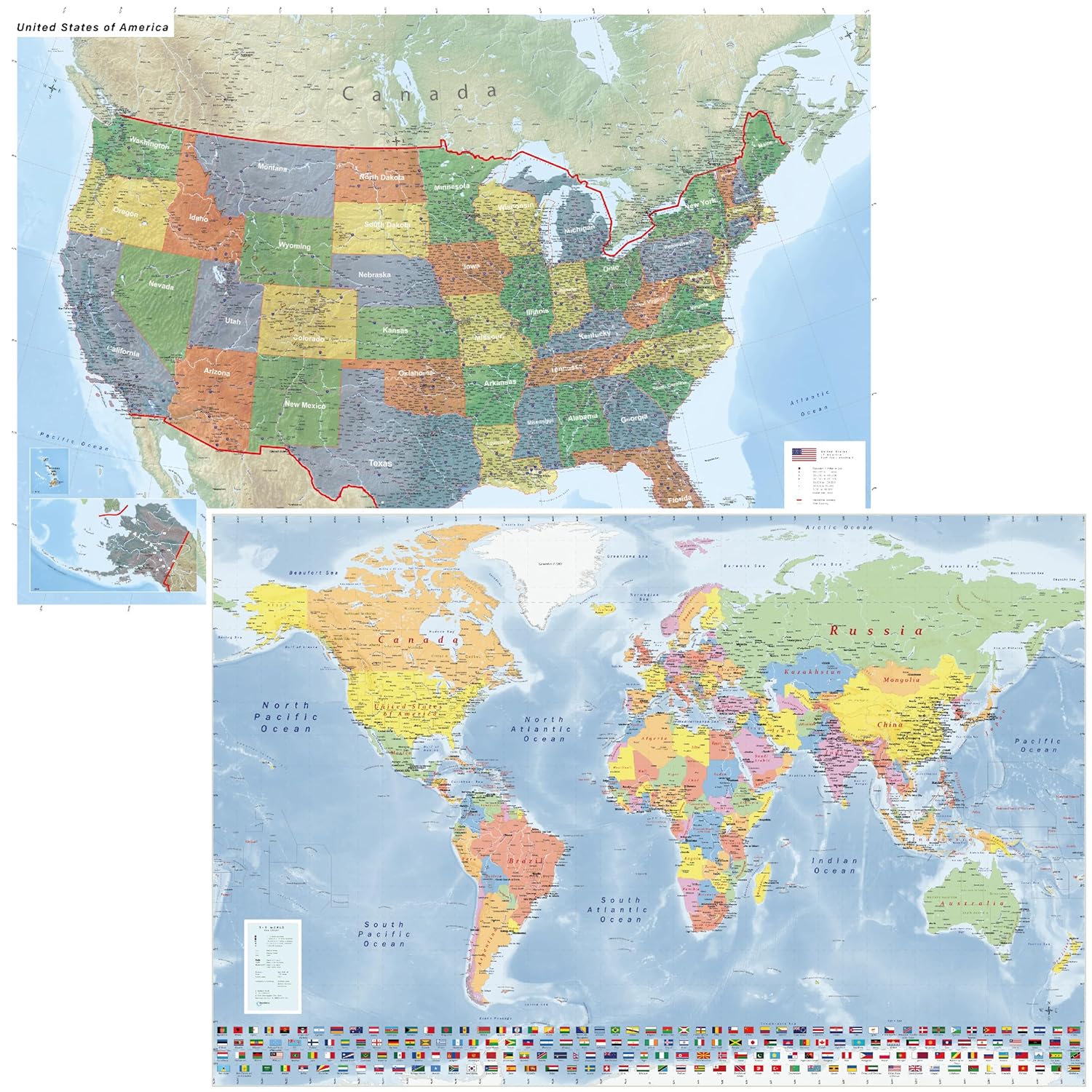 27.5x39.3 World and USA Two Wall Map Set (Paper Folded), Version 2025