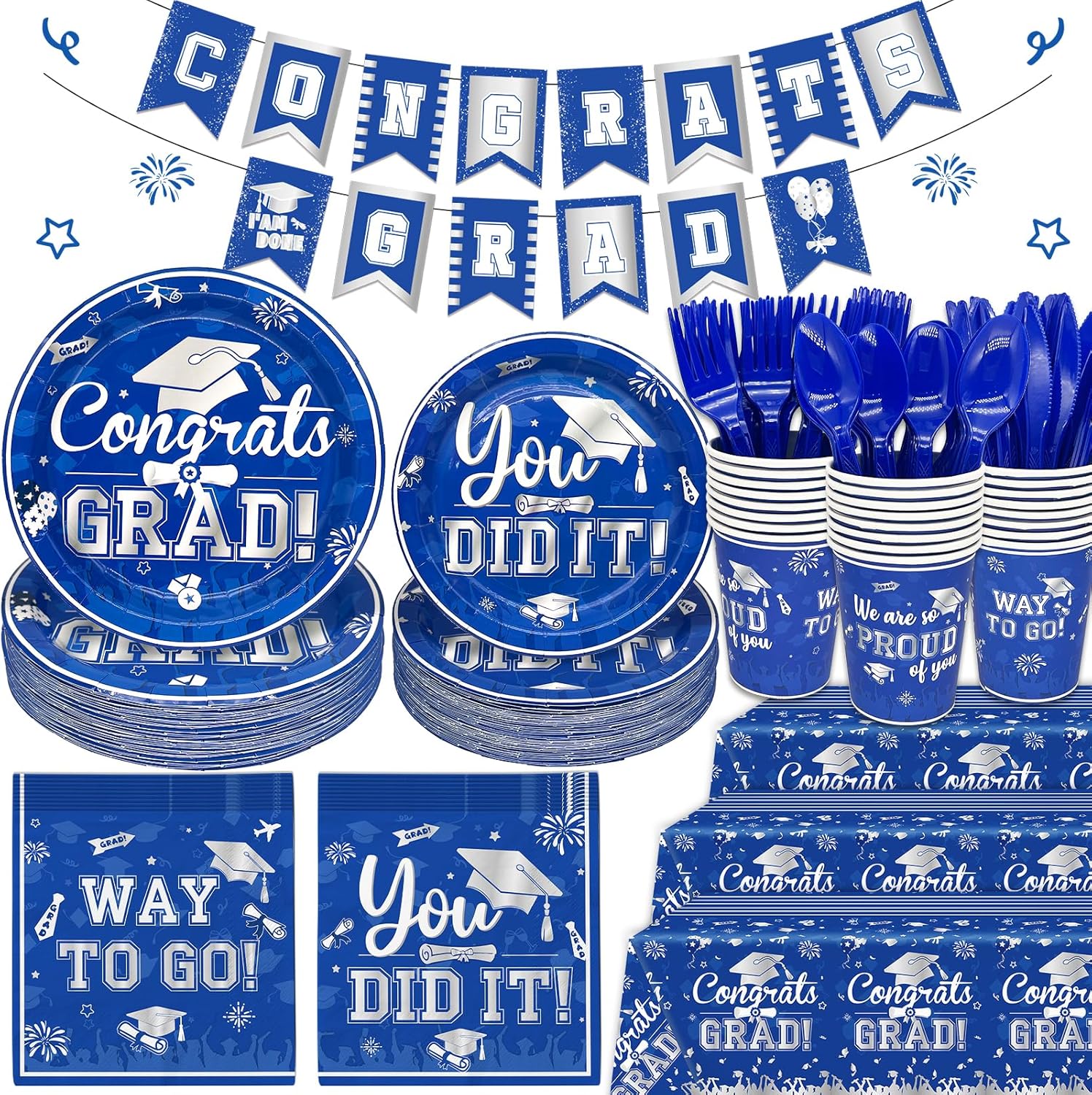 Amazon.com: 183Pcs Blue and White Graduation Decorations 2024 ...