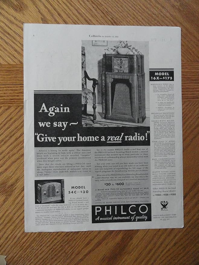 Amazon.com: Philco Radios, Authentic 1933 Illustration (model 16x and ...