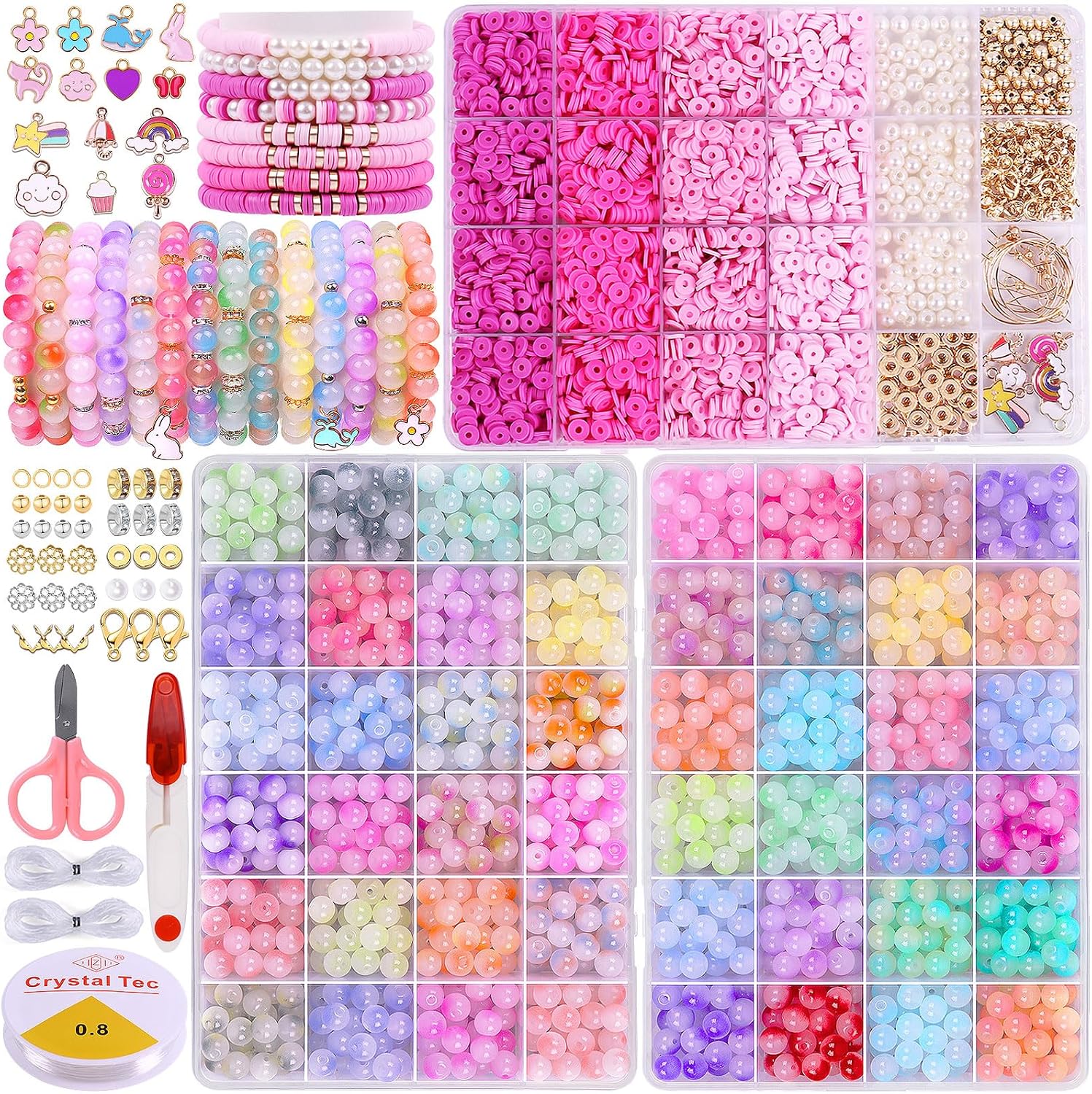 Amazon.com: 3500 Pink Clay Beads kit and 1700 pcs Glass Beads
