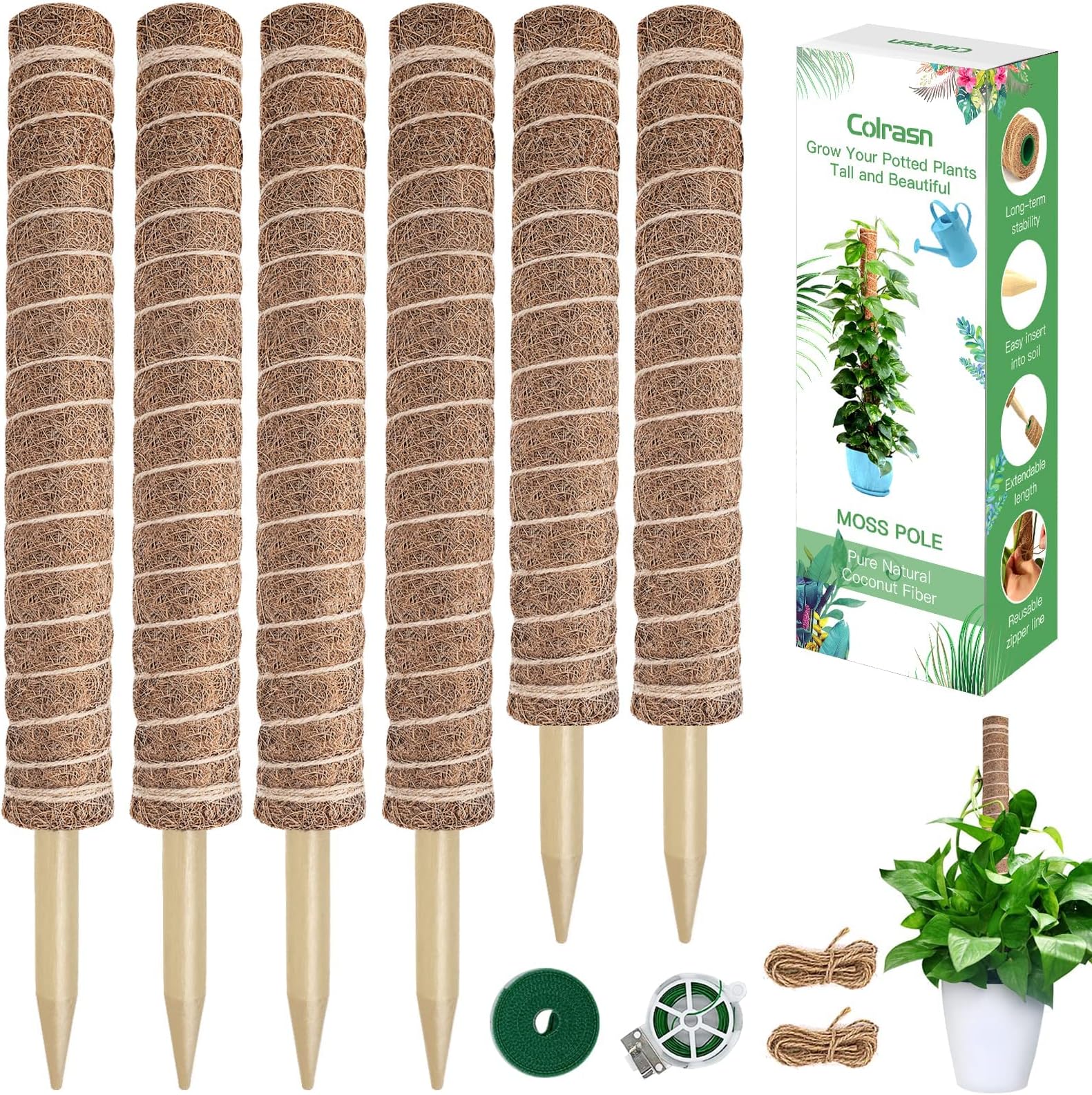 Amazon.com : GROWNEER 24 Inch Moss Pole, 2 Pcs 15 Inch Coco Coir Pole ...