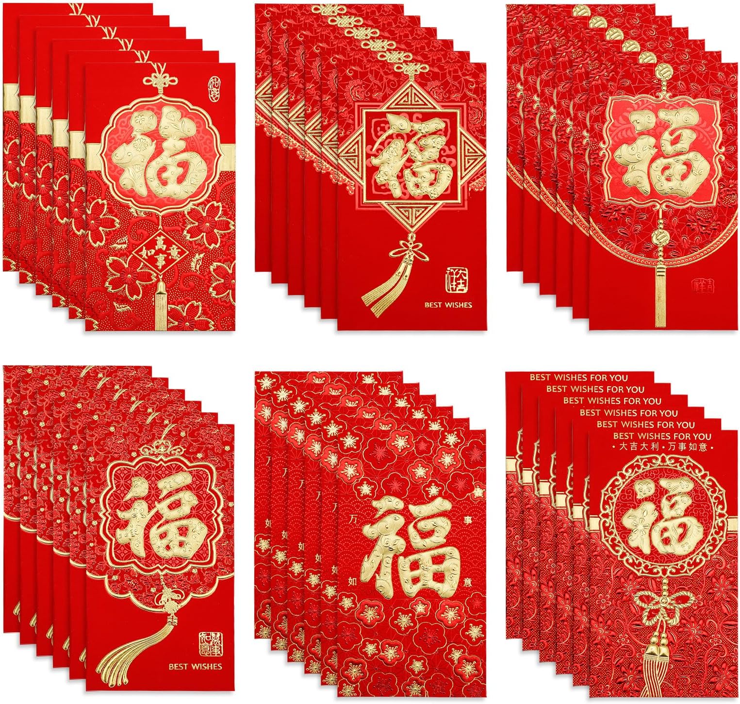 Amazon.com : 36pcs Chinese Red Envelopes, Lunar New Year 2025 Hong Bao ...