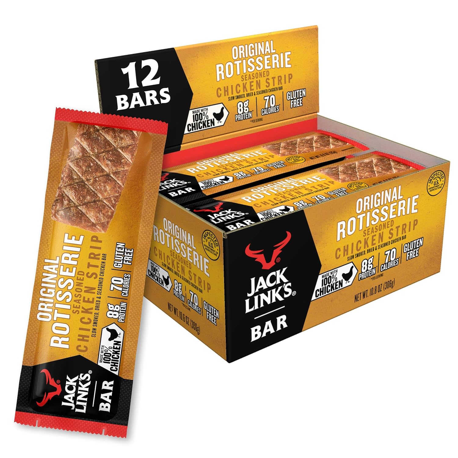 Amazon.com : Jack Link's Meat Bars, Rotisserie Chicken, 12 Count - 8g ...