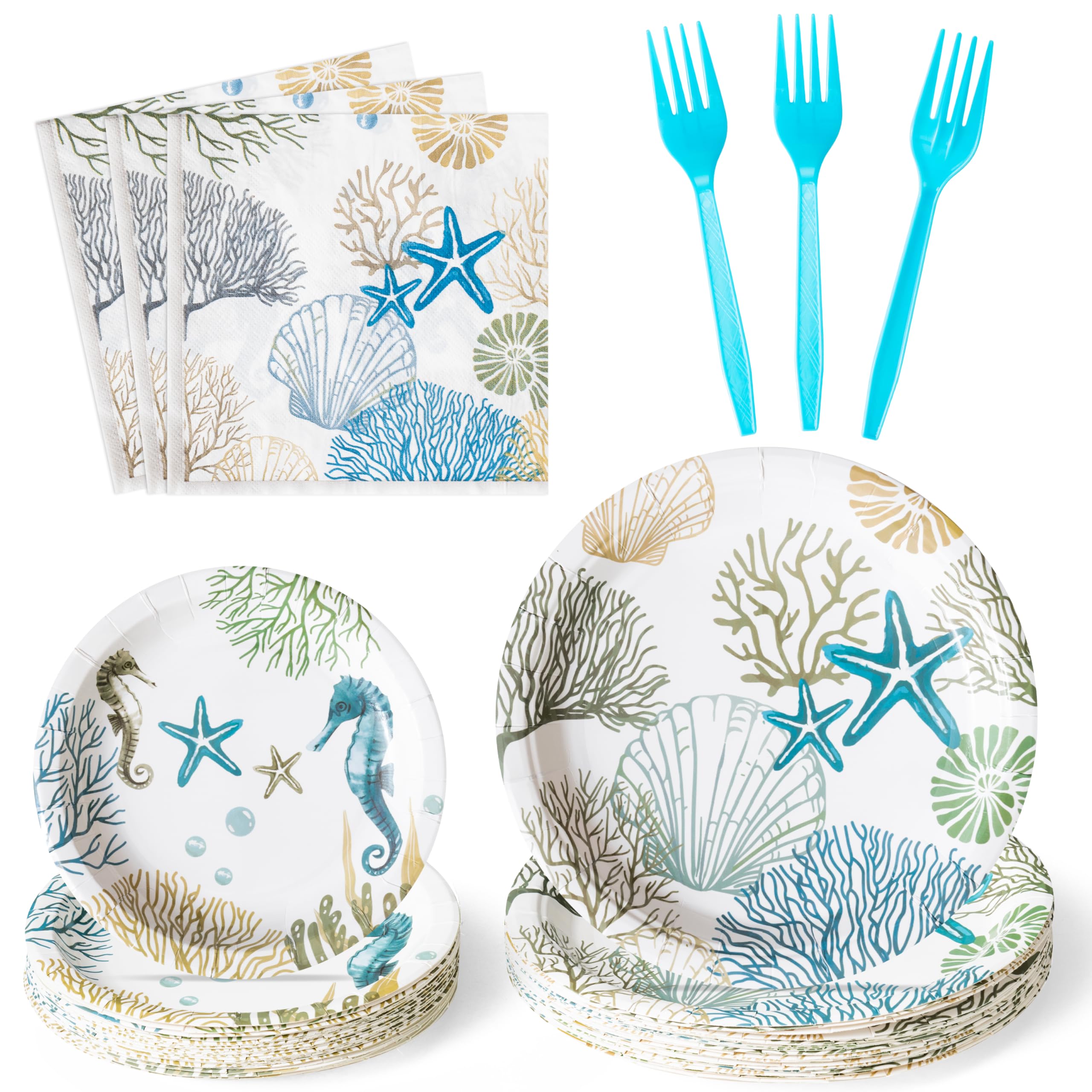 Amazon.com: G1ngtar 96Pcs Ocean Seashell Party Plates Supplies ...