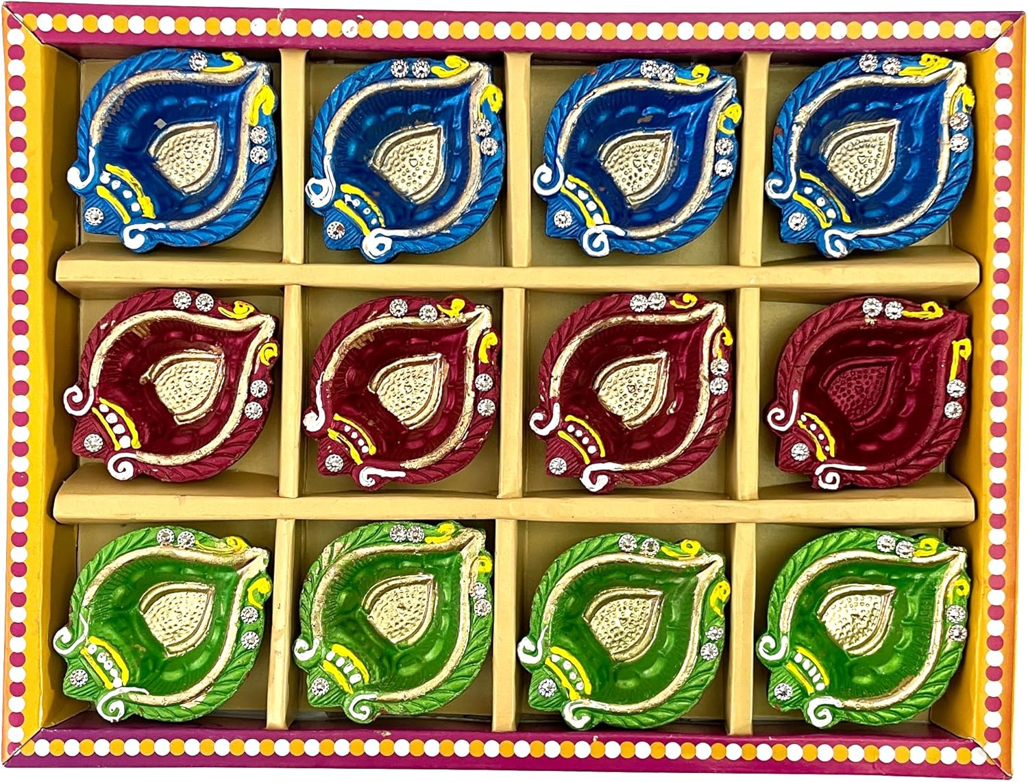 Juego de 12 India Diya para Puja Arcilla Diya Holder Decorativo ...