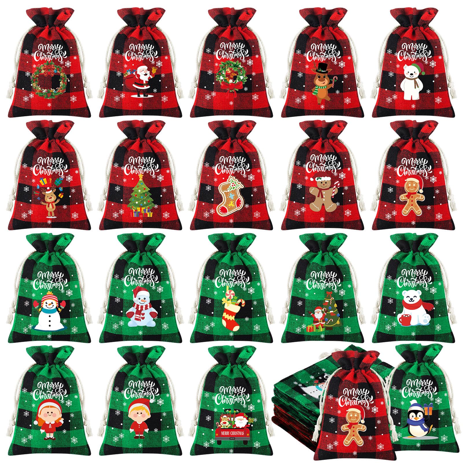 Amazon.com: Windyun 100 Pcs Burlap Christmas Drawstring Bags 4 x 6 Inch ...