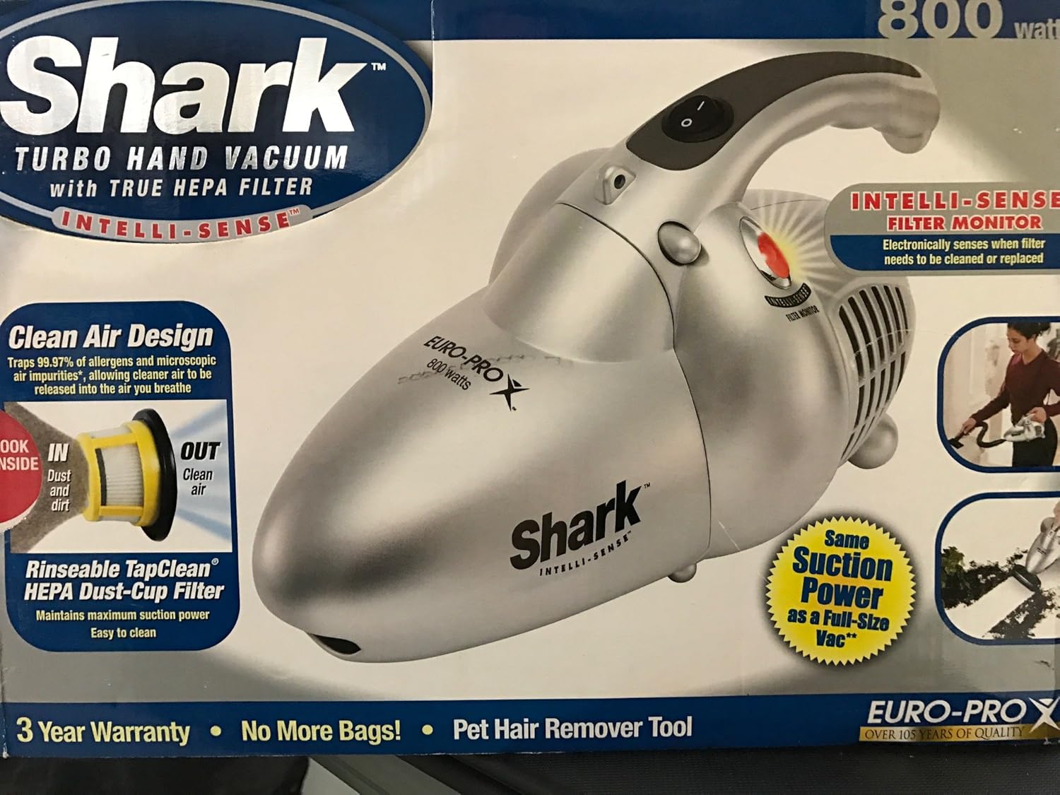 Euro-Pro EP035 Shark 800-Watt Turbo Handheld Vacuum Cleaner : Amazon ...