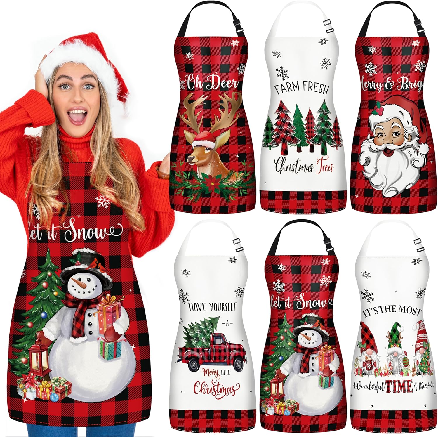 Amazon.com: THAWAY 6Pcs Christmas Aprons Christmas Kitchen Aprons with ...