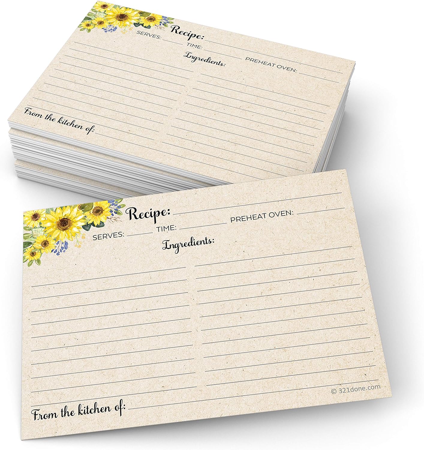 Amazon.com: 321Done Jumbo XL Sunflower Recipe Cards (Set of 50) Extra ...