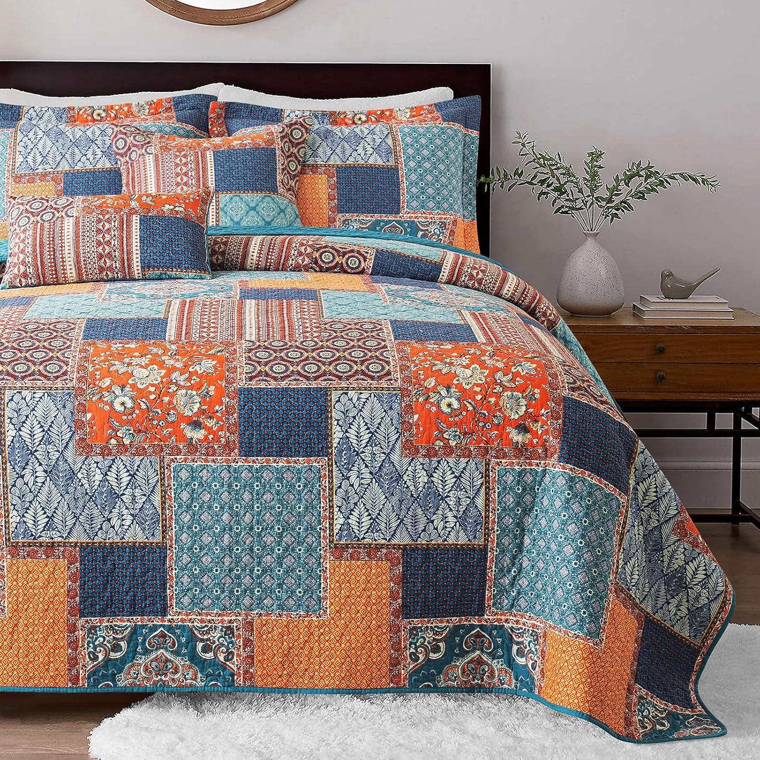 Amazon.com: TWINRUN Quilt Bedding Set Queen Size, 3-Pieces Patchwork ...