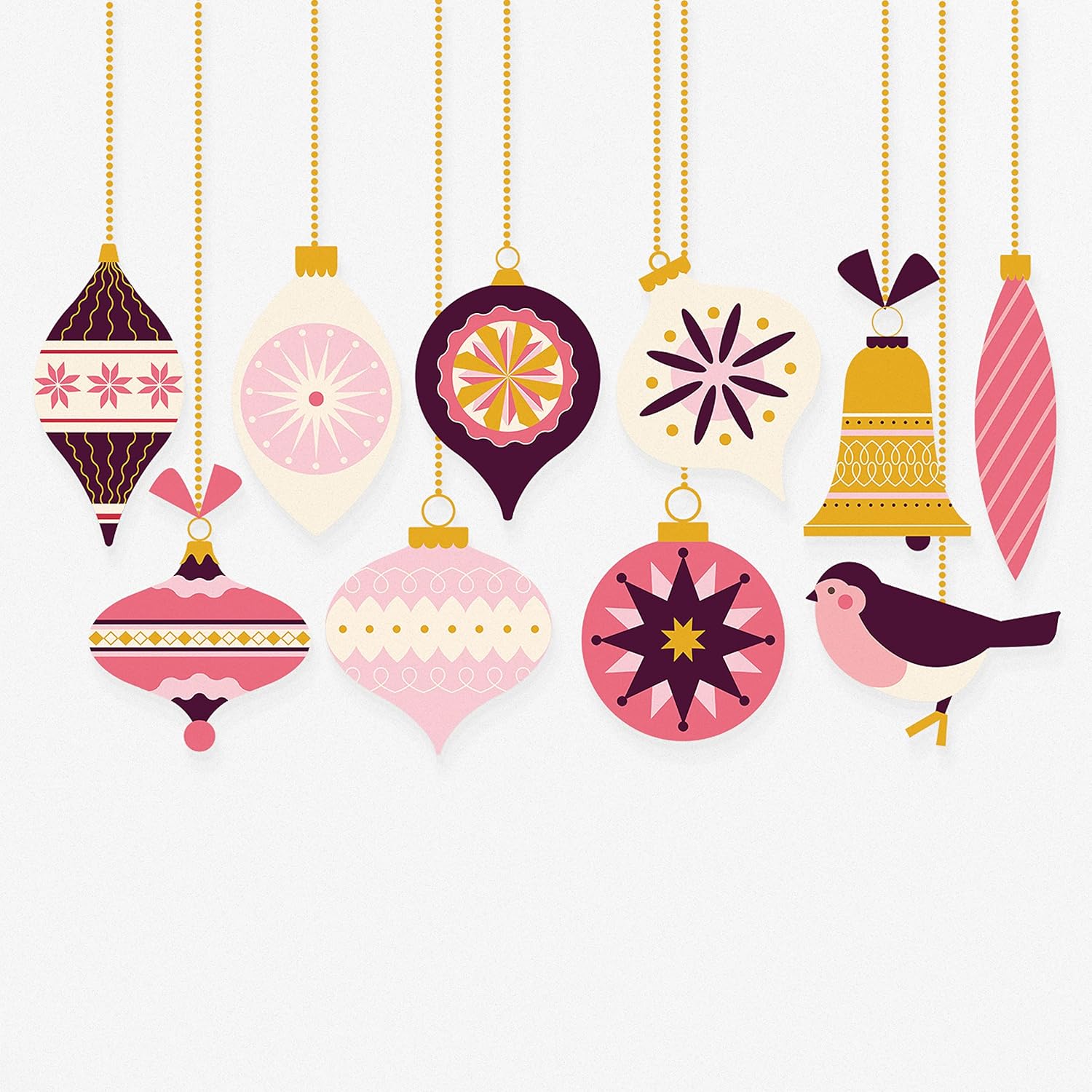 10 x Large Vintage Style Christmas Bauble Window Stickers - Pink Bauble ...