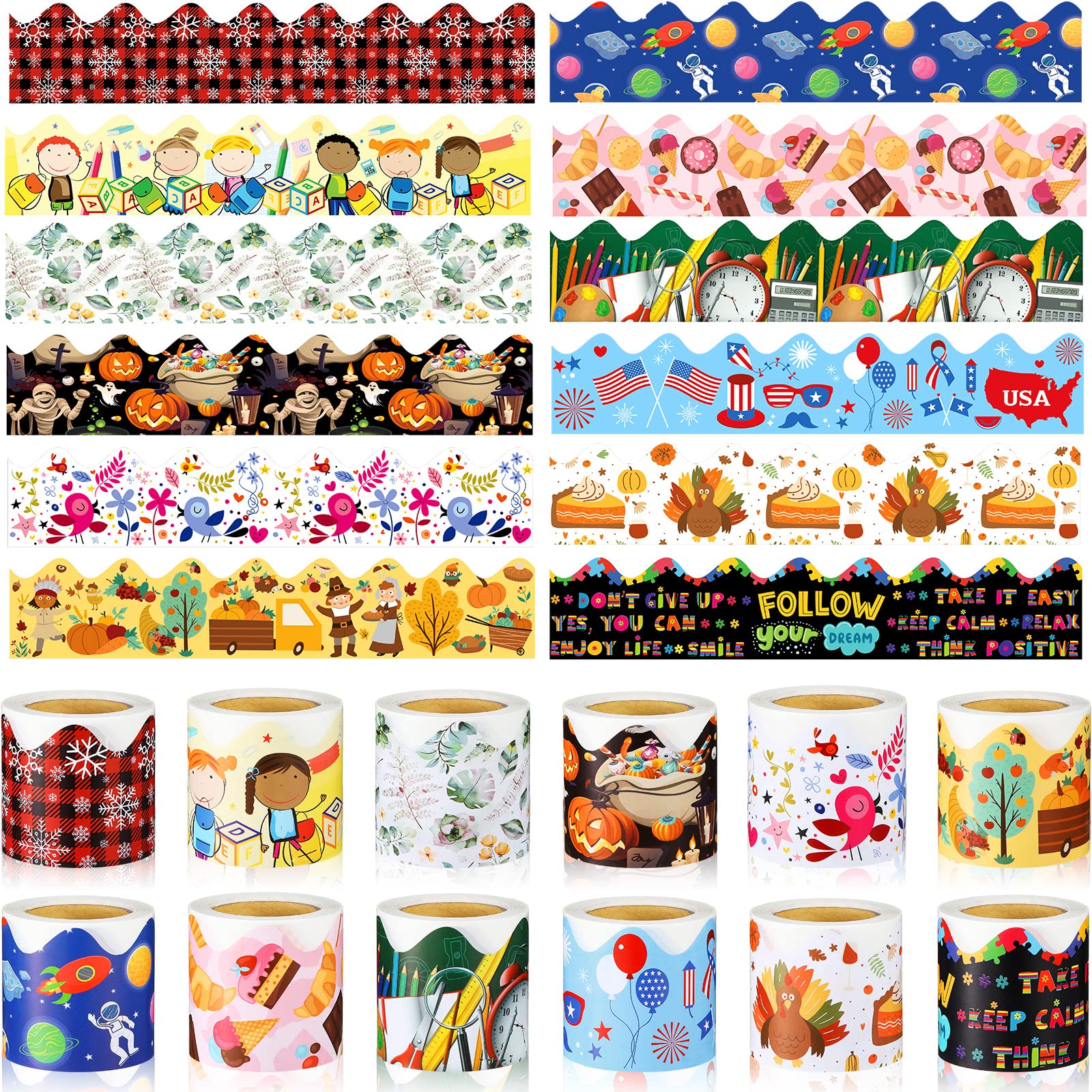 Amazon.com: Colarr 12 Rolls 393.7 ft Seasonal Bulletin Board Borders ...