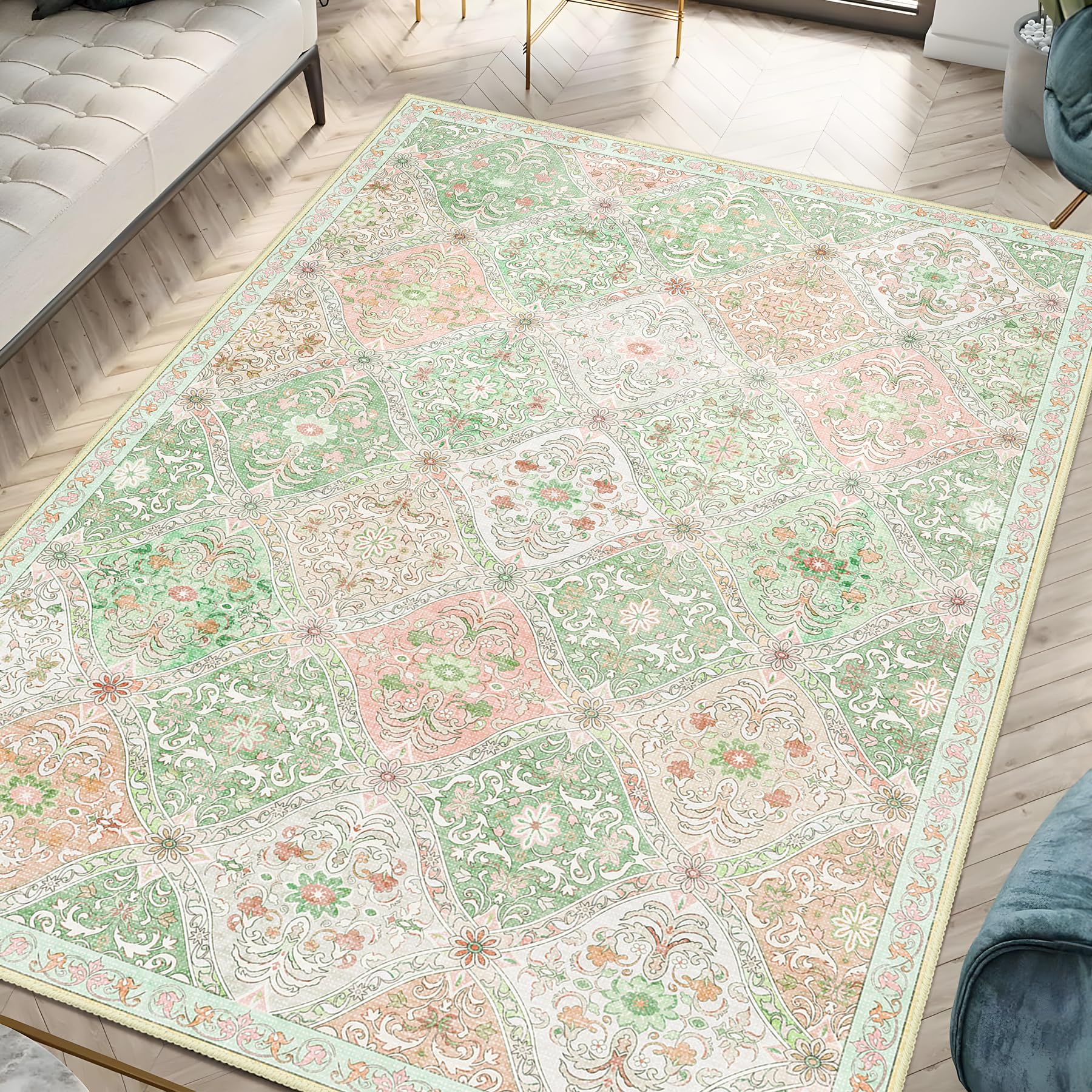 Amazon.com: Castage 5x7 Area Rugs Washable,Pink and Green Rug for ...