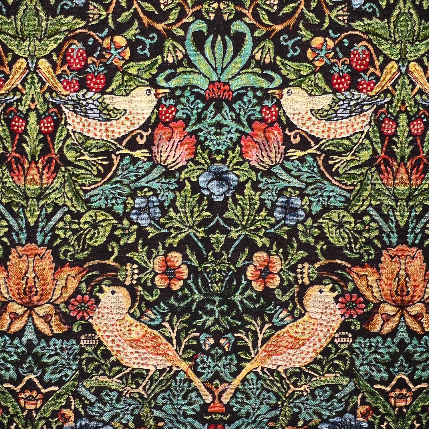 Tapestry Fabric - William Morris Strawberry Thief Black - Bird & Floral ...