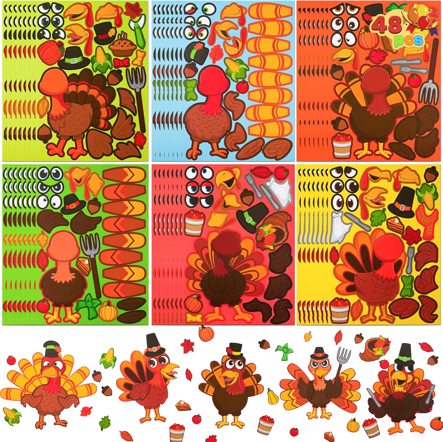 Amazon.com: Joyin 48 Pcs Thanksgiving Make A Face Sticker, Thanksgiving ...