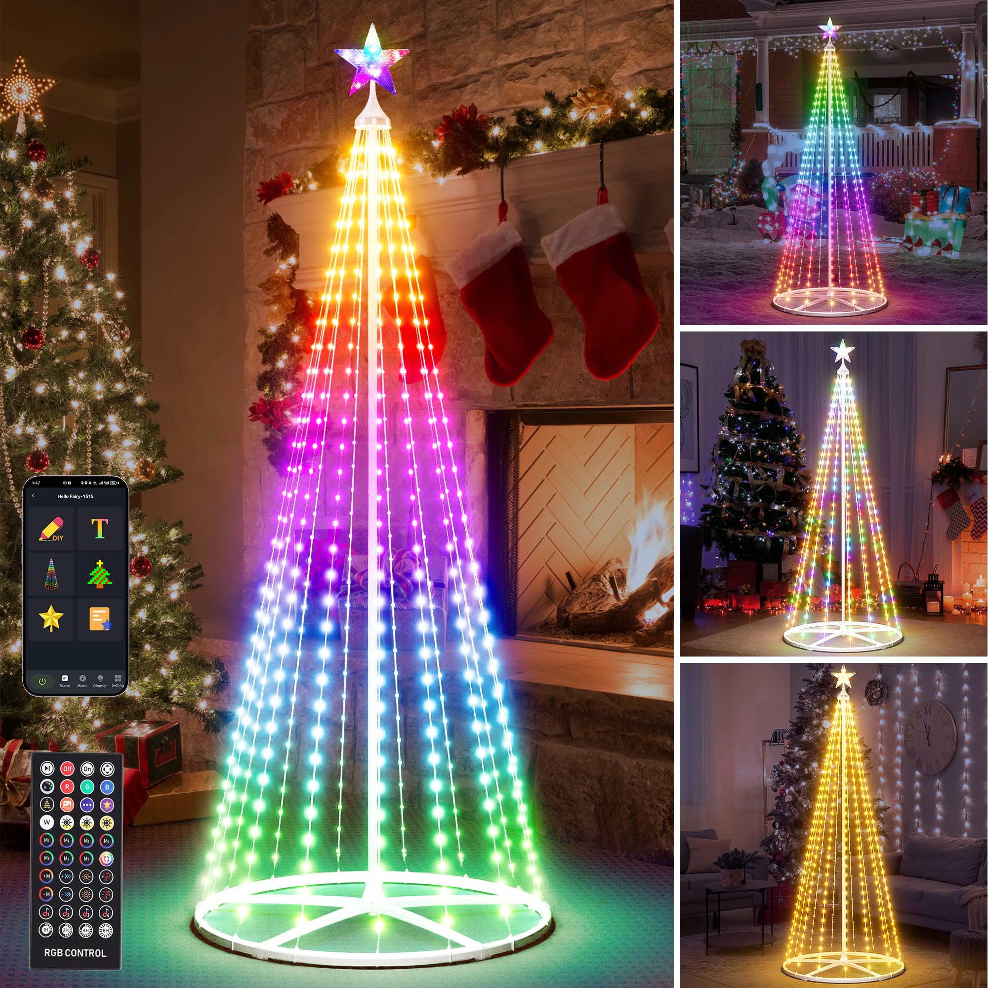 Amazon.com: 6FT Outdoor Christmas Tree Lights, Multicolor Prelit Smart ...