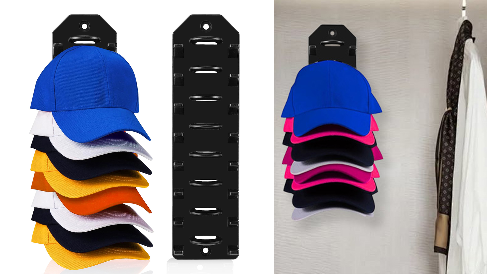 Wall Mount Baseball Cap Rack Storage Holder 2-Pack Hat Organizer For ...