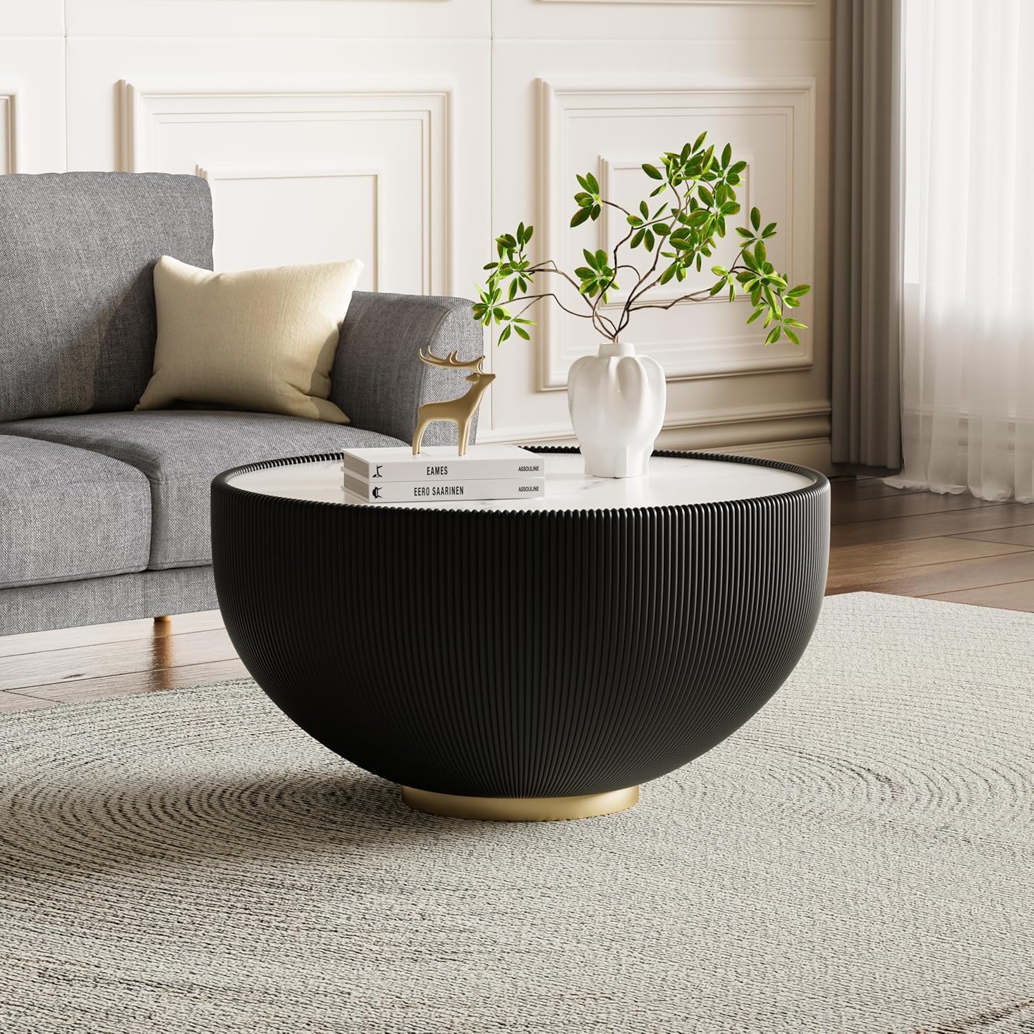 Amazon.com: Round Marble Coffee Table 29.53" Bucket Shaped Fluted ...