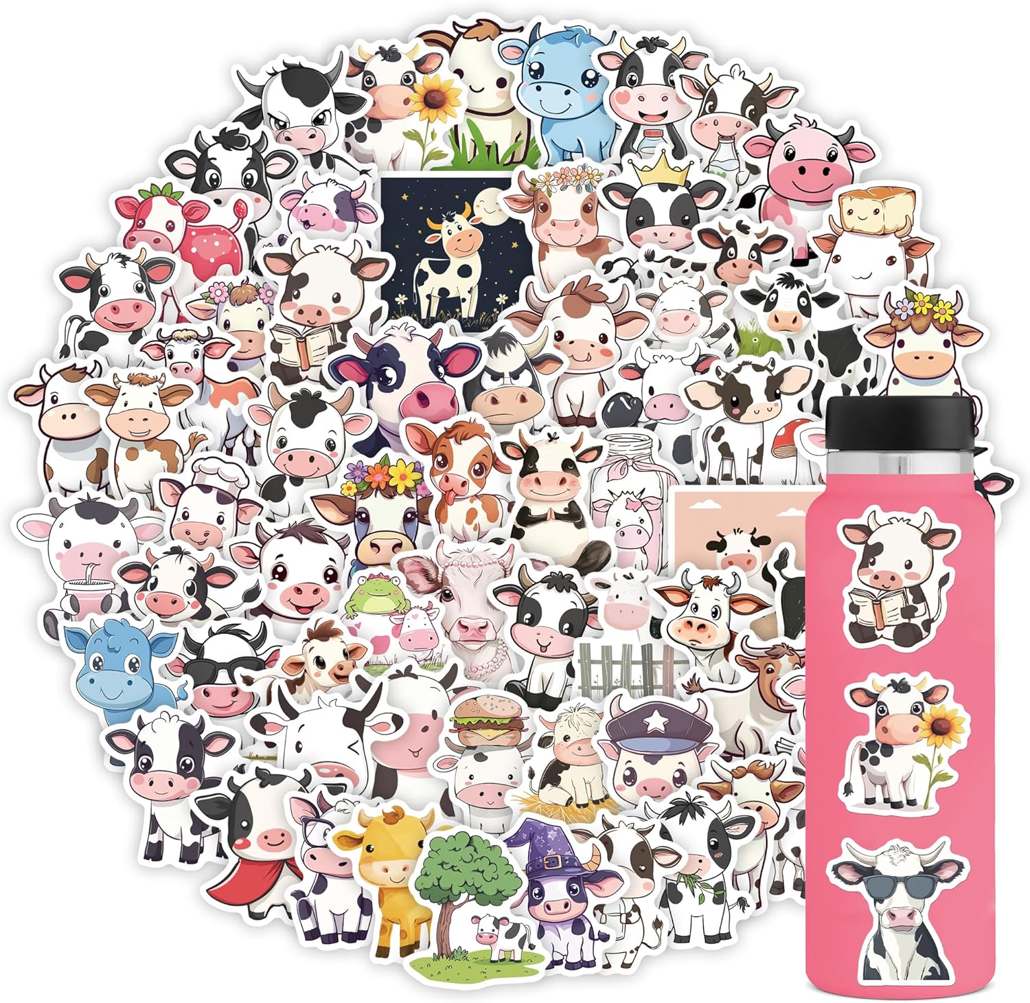 Amazon.com: 80 Pcs Cute Cow Stickers,Kawaii Cow Stickers for Boys Girls ...