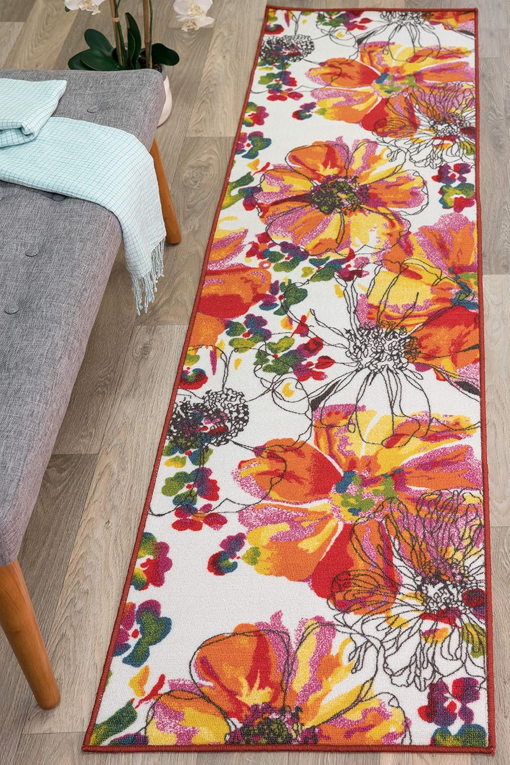 Amazon.com: Rugshop Modern Bright Flowers Non-Slip (Non-Skid) Runner ...