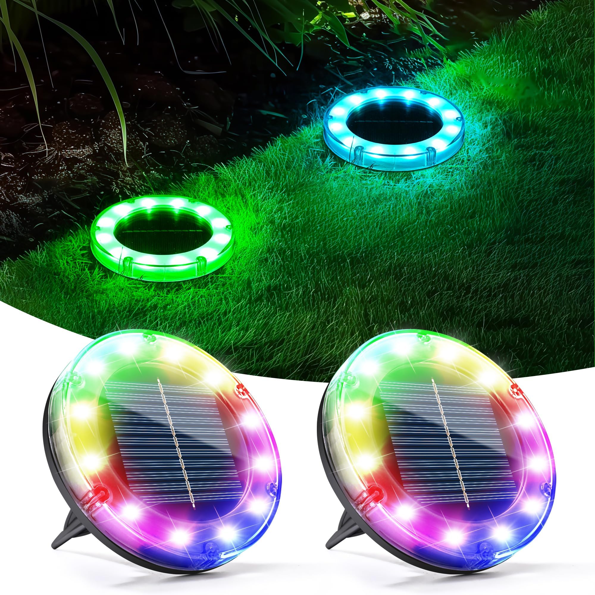 Solpex Solar Lights Outdoor Garden, 12LEDs Multicolor Solar Ground ...