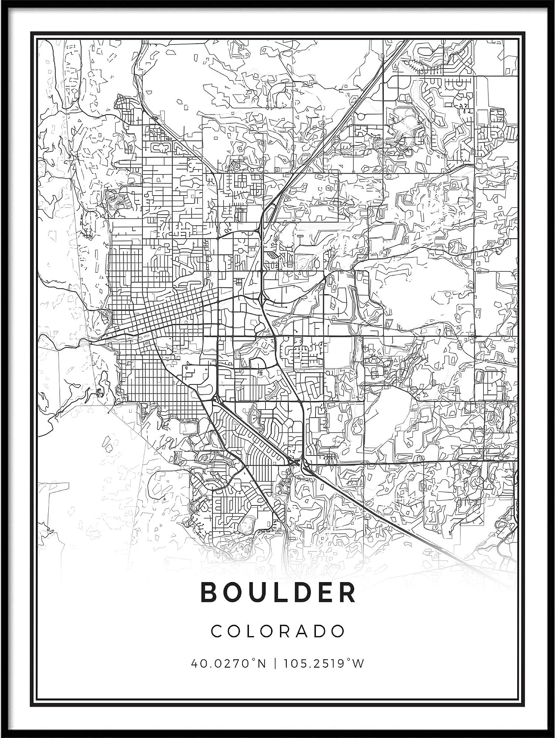 Amazon.com: Squareious Boulder map Poster Print | Modern Black and ...