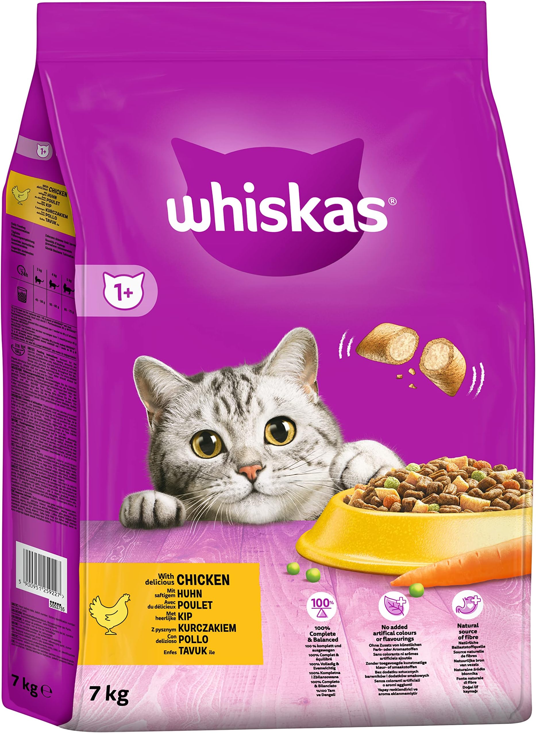 WHISKAS Adult 1+ Katzenfutter trocken - ab 1 Jahr - 7kg, Großpackung ...