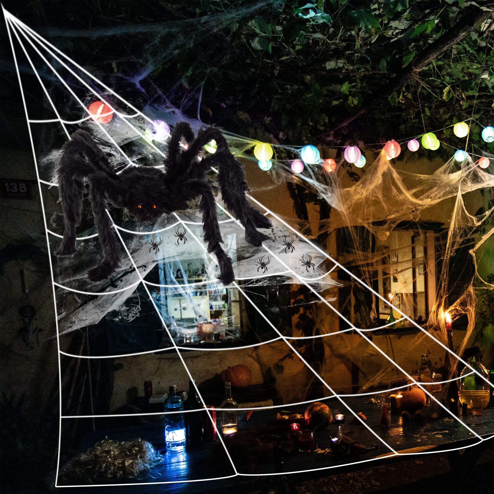 GIGALUMI Halloween Decorations 23FT Giant Spider Web with 35" Huge ...