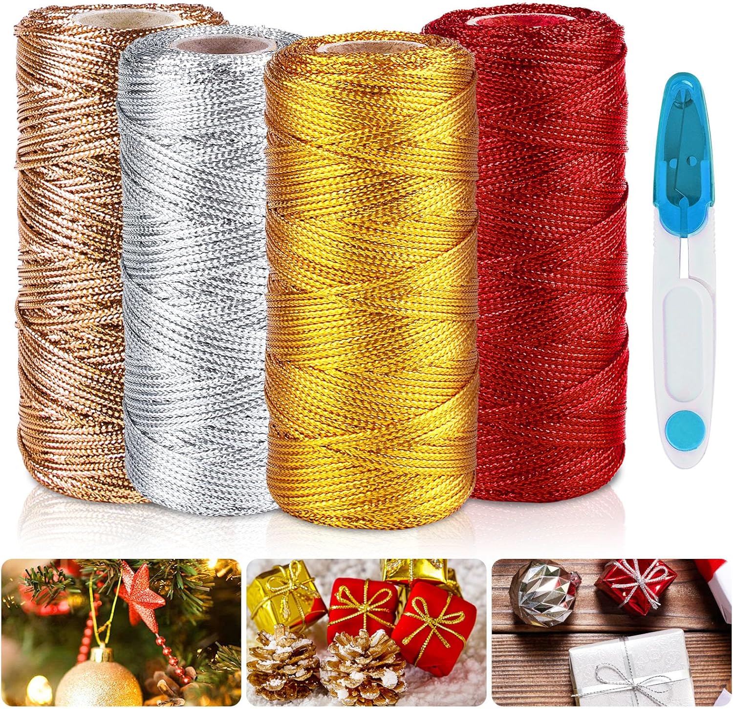 Nizirioo 4 Rolls Metallic Cord, Gold Cord, 1.5 mm Gold Thread for ...