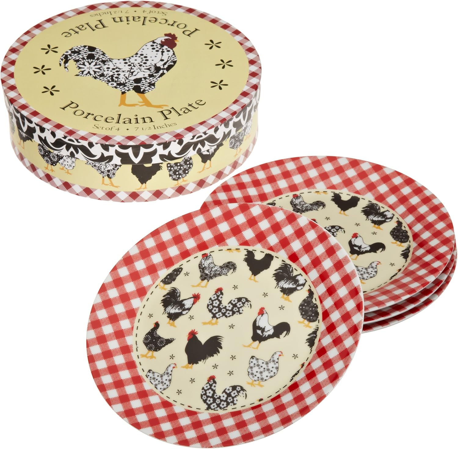 Amazon.com | DII Just Us Chickens Porcelain Plates, Set of 4 ...