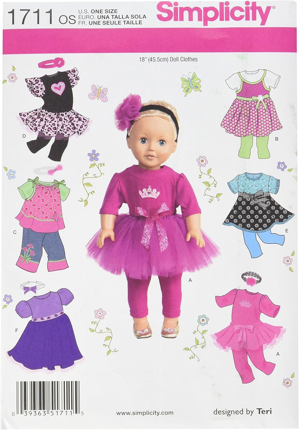 Amazon.com: Simplicity 1711 18-Inch Doll Clothes Sewing Pattern, Size ...