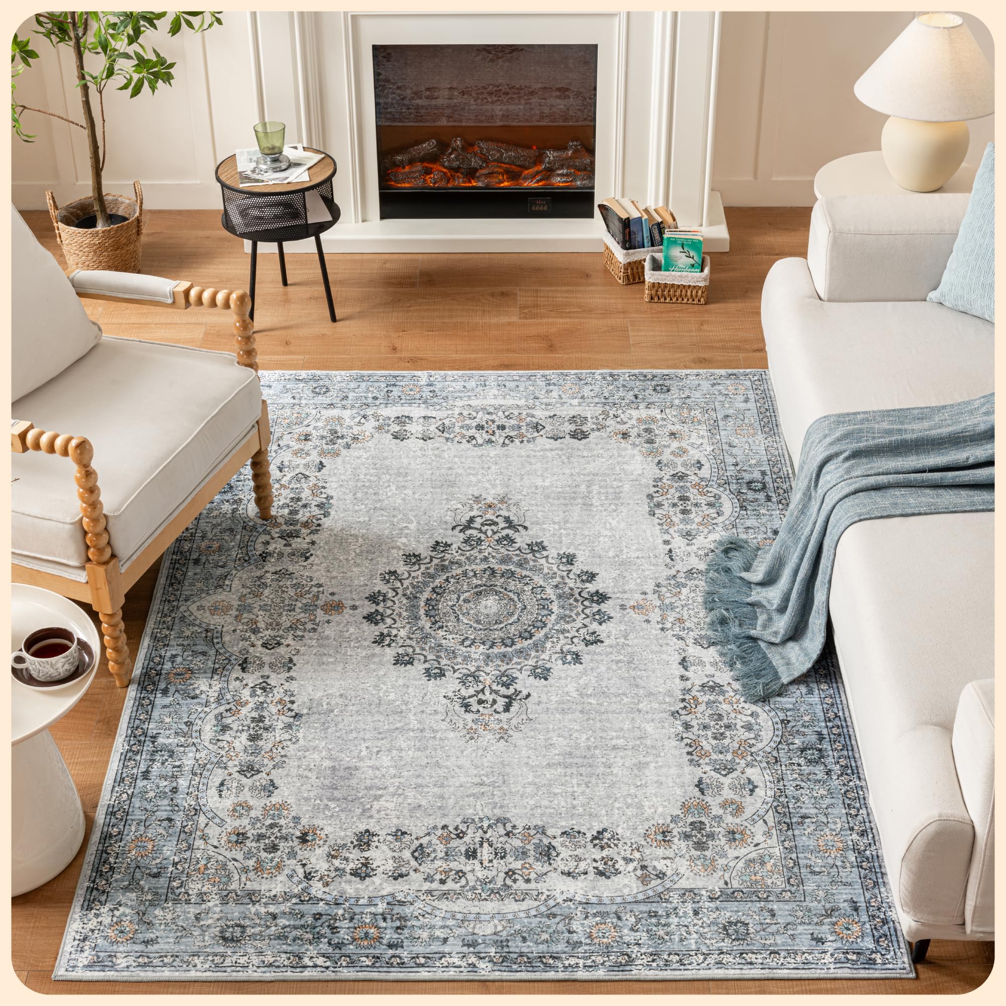 Istana 5x7 Area Rug - Blue Rugs for Living Room 5x7 - Foldable 5x7 Rugs ...