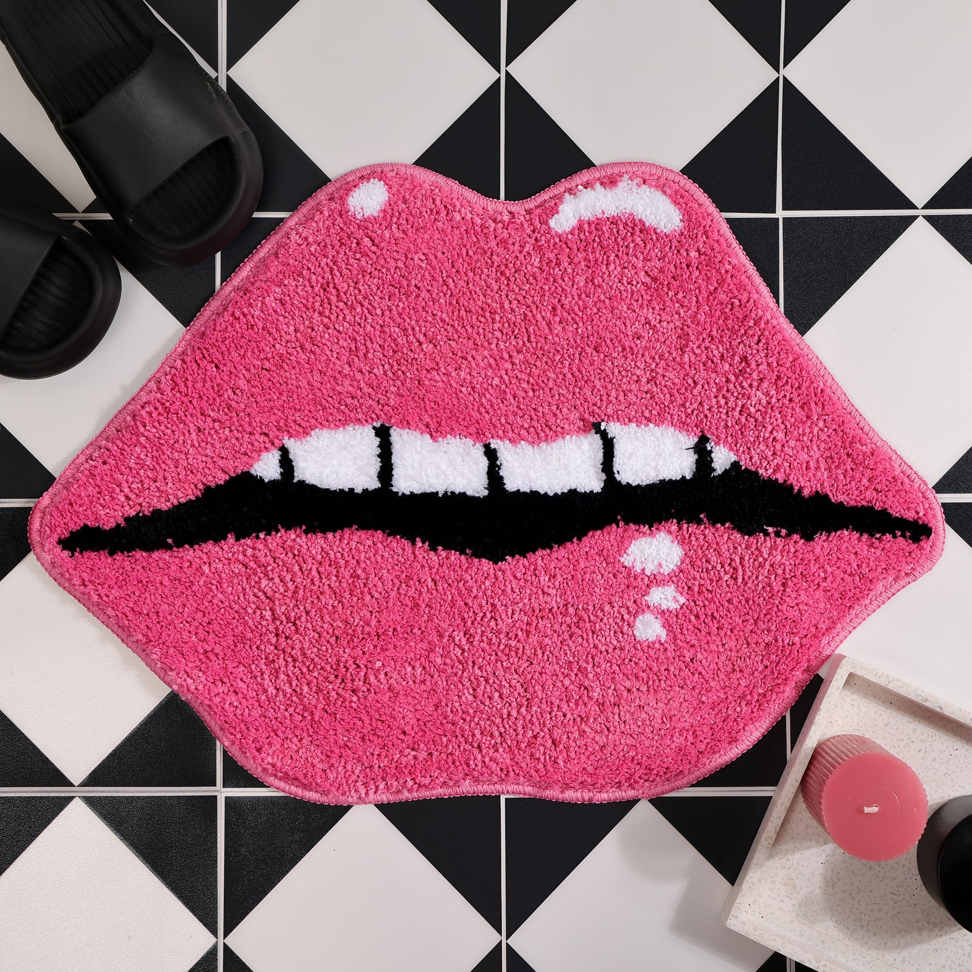 Amazon.com: QODUNG Hot Pink Preppy Glitter Lips XOXO Soft Kitchen ...
