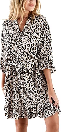 ModParty Women’s Leopard Print Robe with Ruffle Trim Cotton Bridesmaid ...