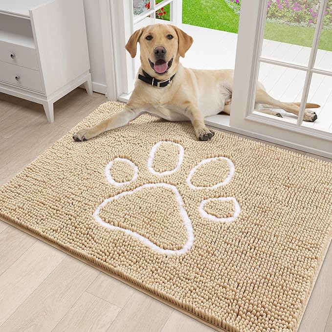 Amazon.com : smiry Dog Door Mat for Muddy Paws, Absorbent Dirt Trapper ...
