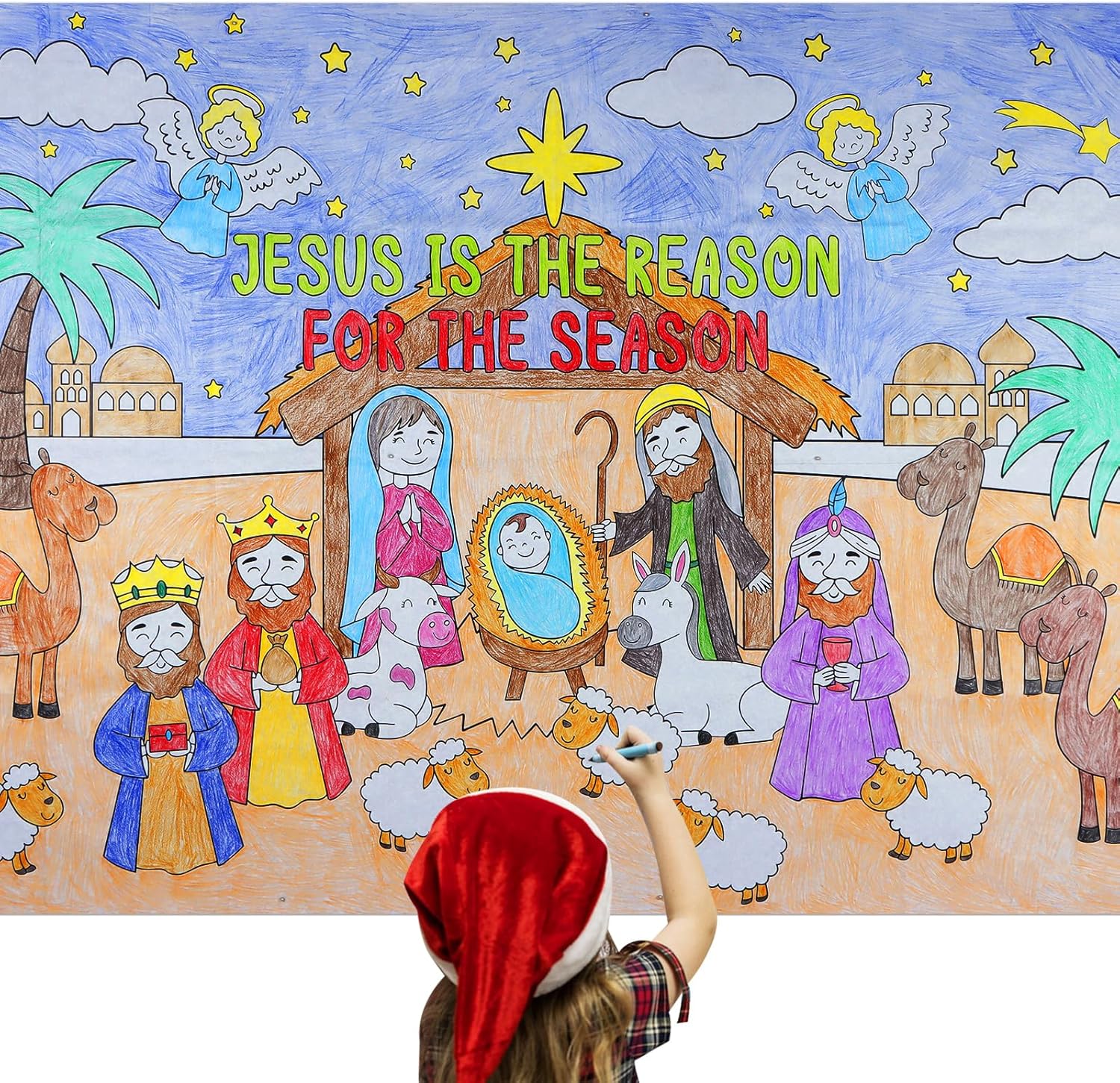 Amazon.com: WaaHome Kids Coloring Nativity Christmas Tablecloth ...