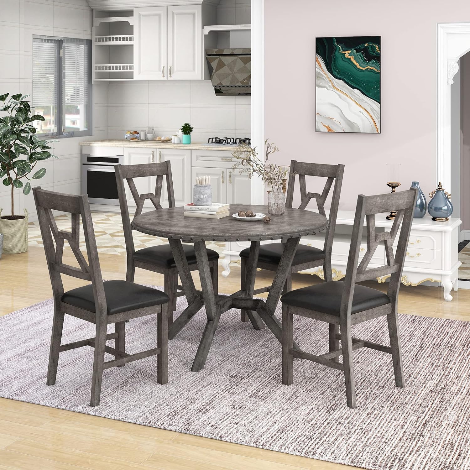 Amazon.com - Merax Mid-Century 5-Piece Dining Table Set for 4, Round ...