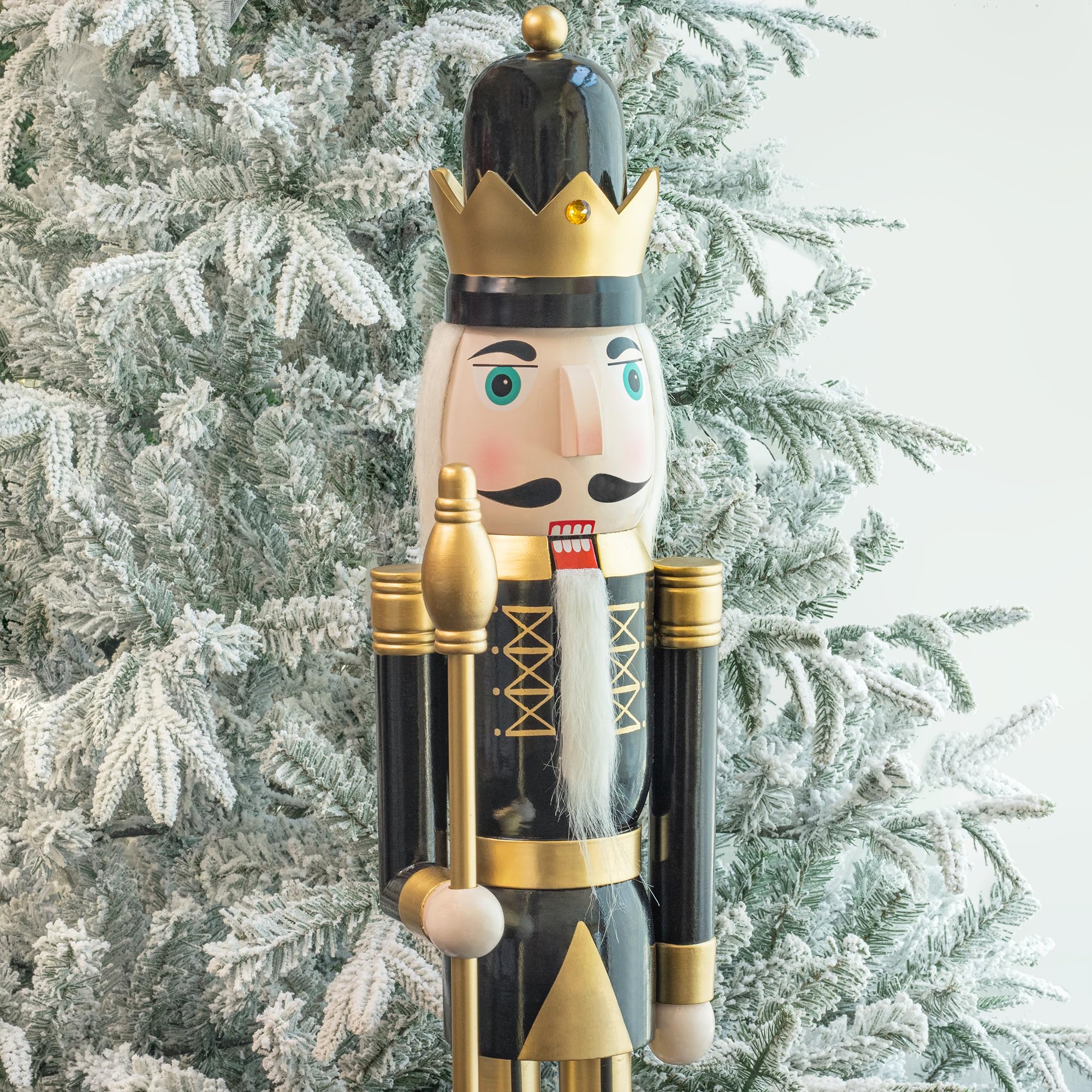 KI Store 4ft Christmas Nutcracker Black and Gold King Wooden Nutcracker ...