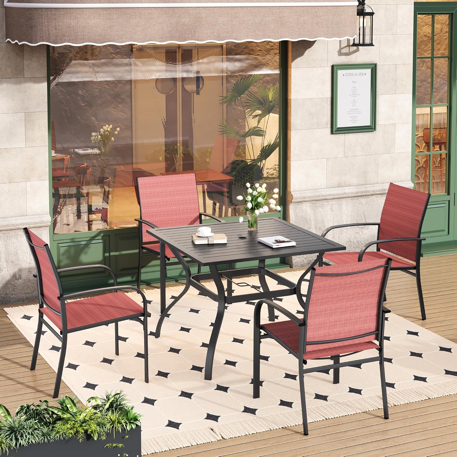 Amazon.com: HERA'S HOUSE Red Patio Dining Set for 4, 5 Piece Outdoor ...