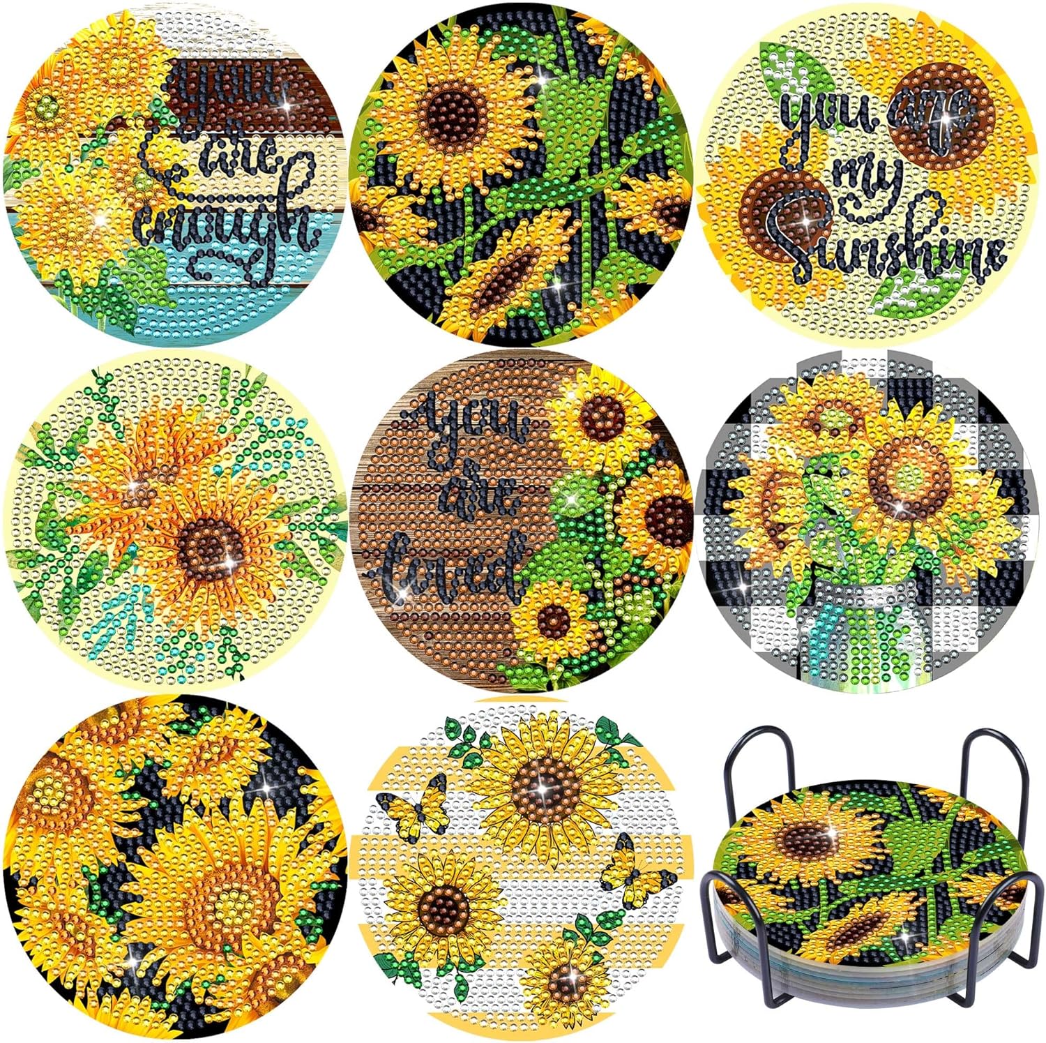 Amazon.com: 8 PCS Sunflower Diamond Painting Coasters Kit Flower ...