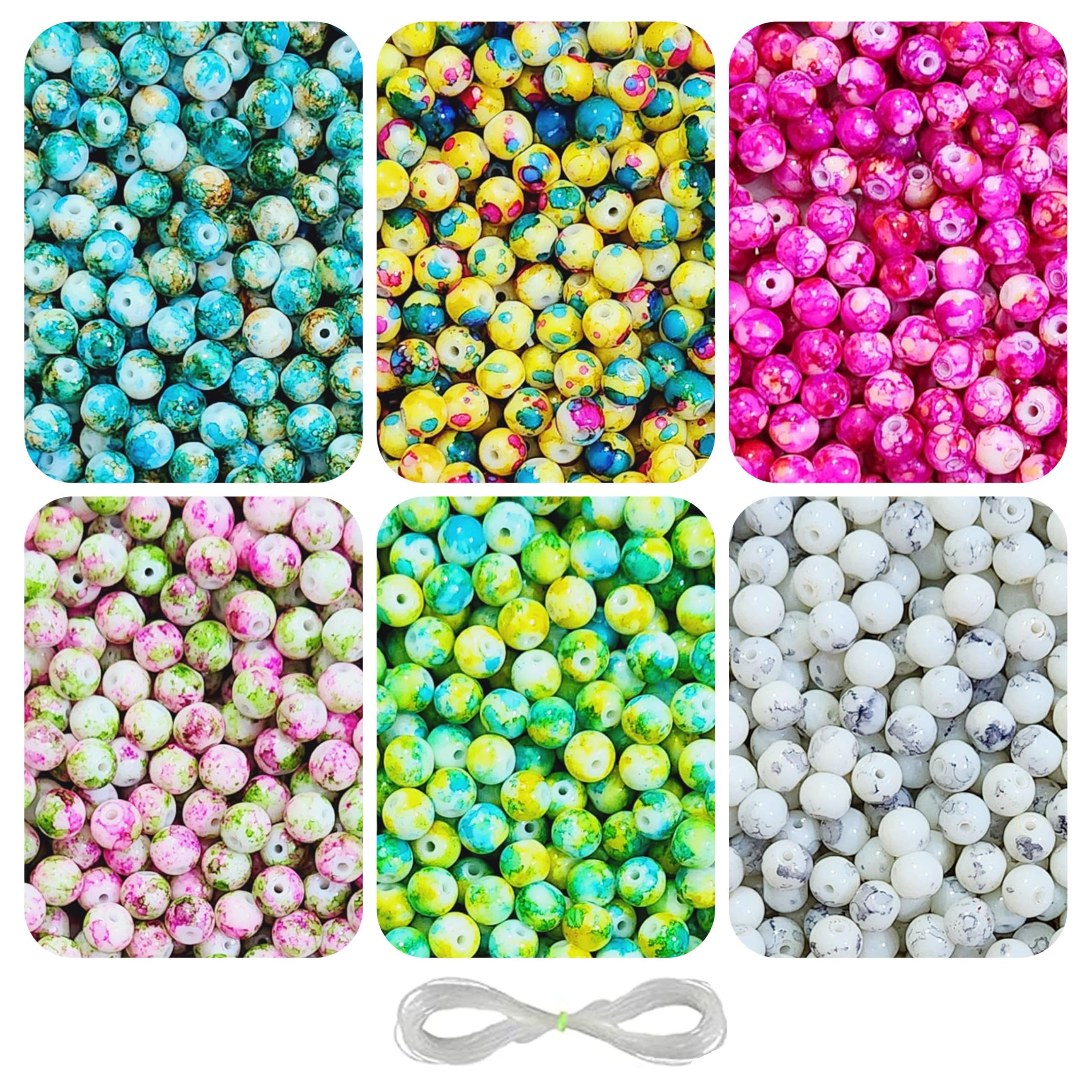 REGLET 210 Pcs Marble Glass Beads for Jewellery Making - Beads for ...