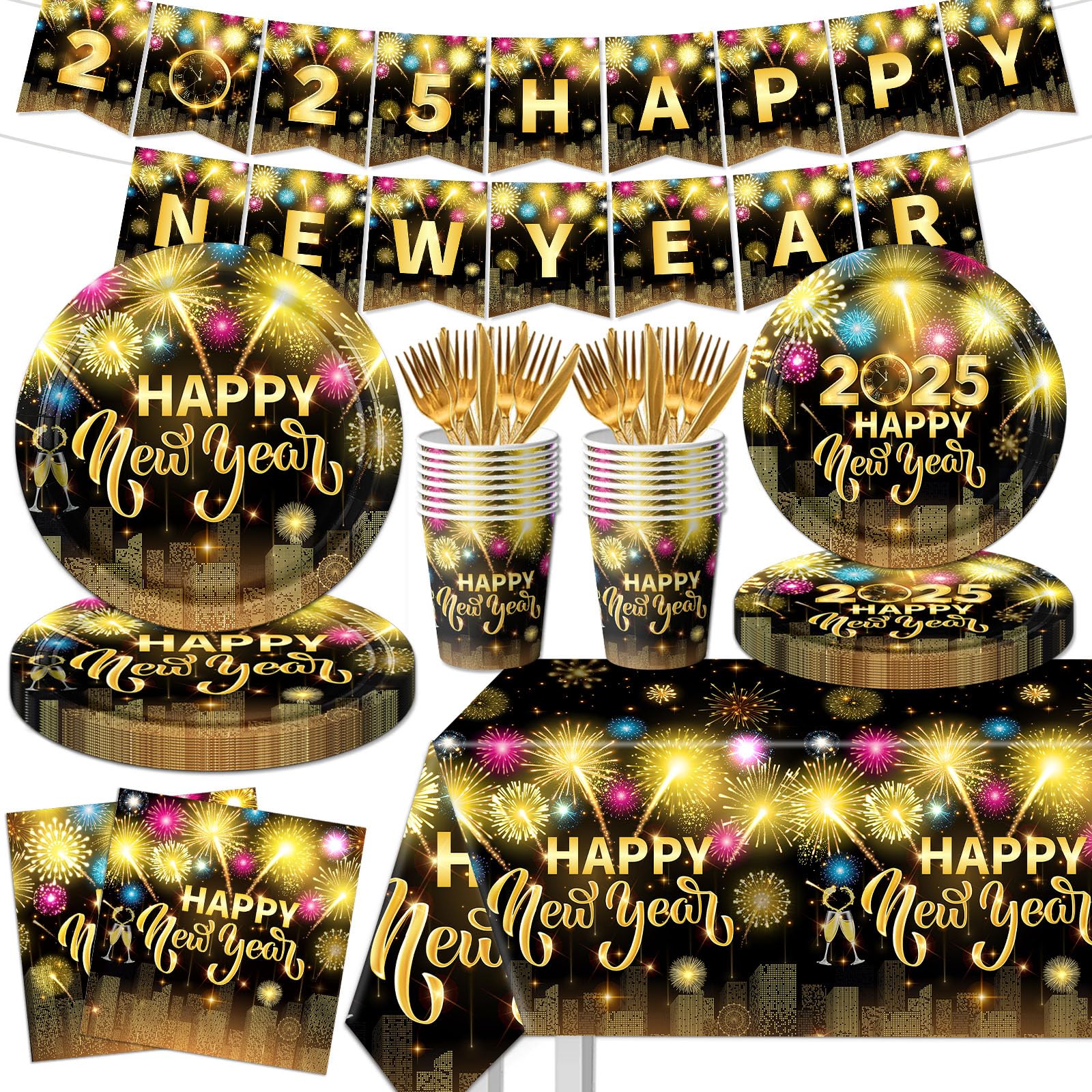 Amazon.com: New Years Eve Party Supplies, 142Pcs Happy New Year ...