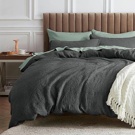 Amazon.com: Bedsure Waffle Comforter Set King, Charcoal Soft Bedding ...