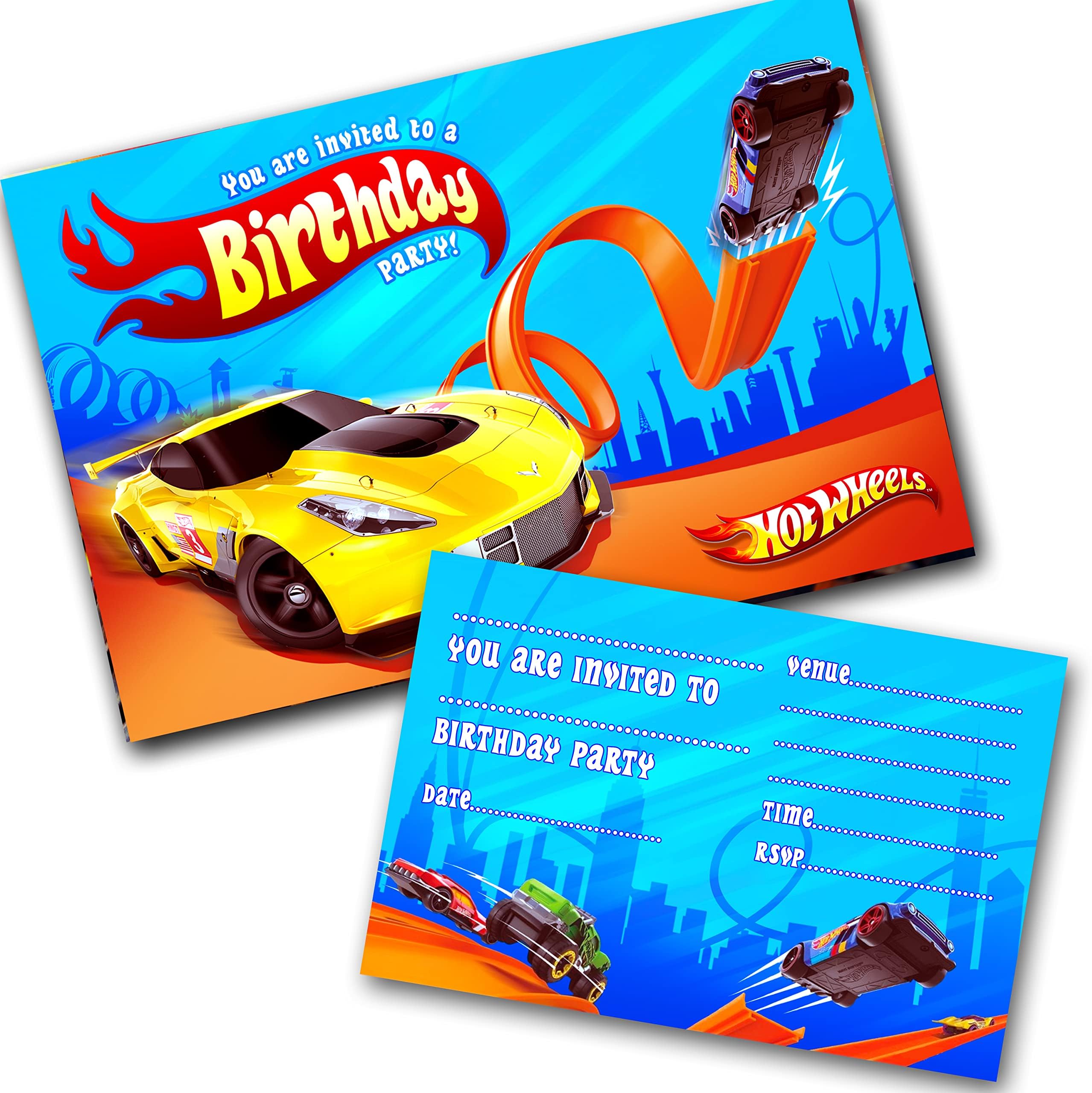 Hot Wheels Party Invitations Pack & Envelopes (WRITE ON) Pack of 15 ...