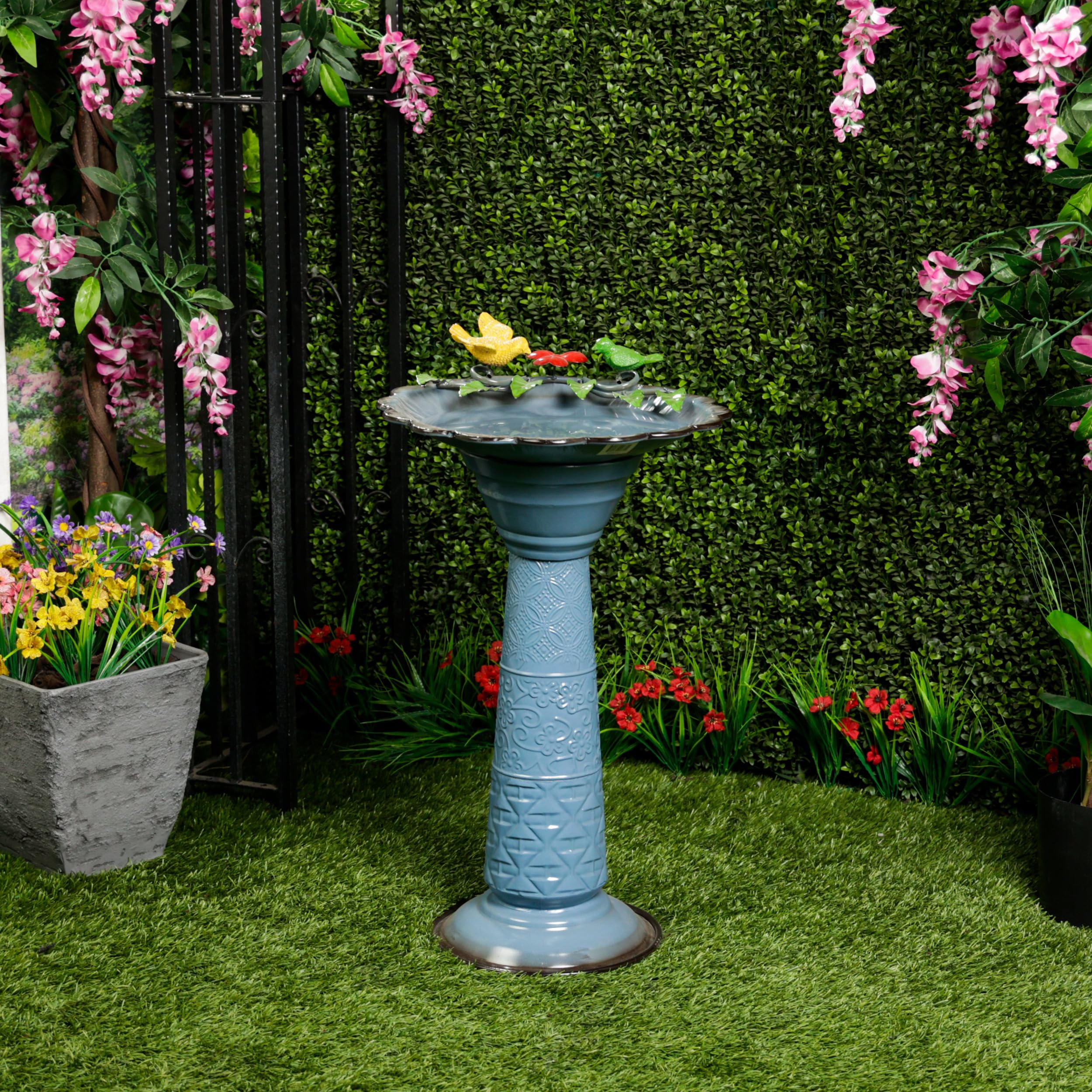 Amazon.com: Alpine Corporation ORS112BL Vintage Metal Pedestal Birdbath ...