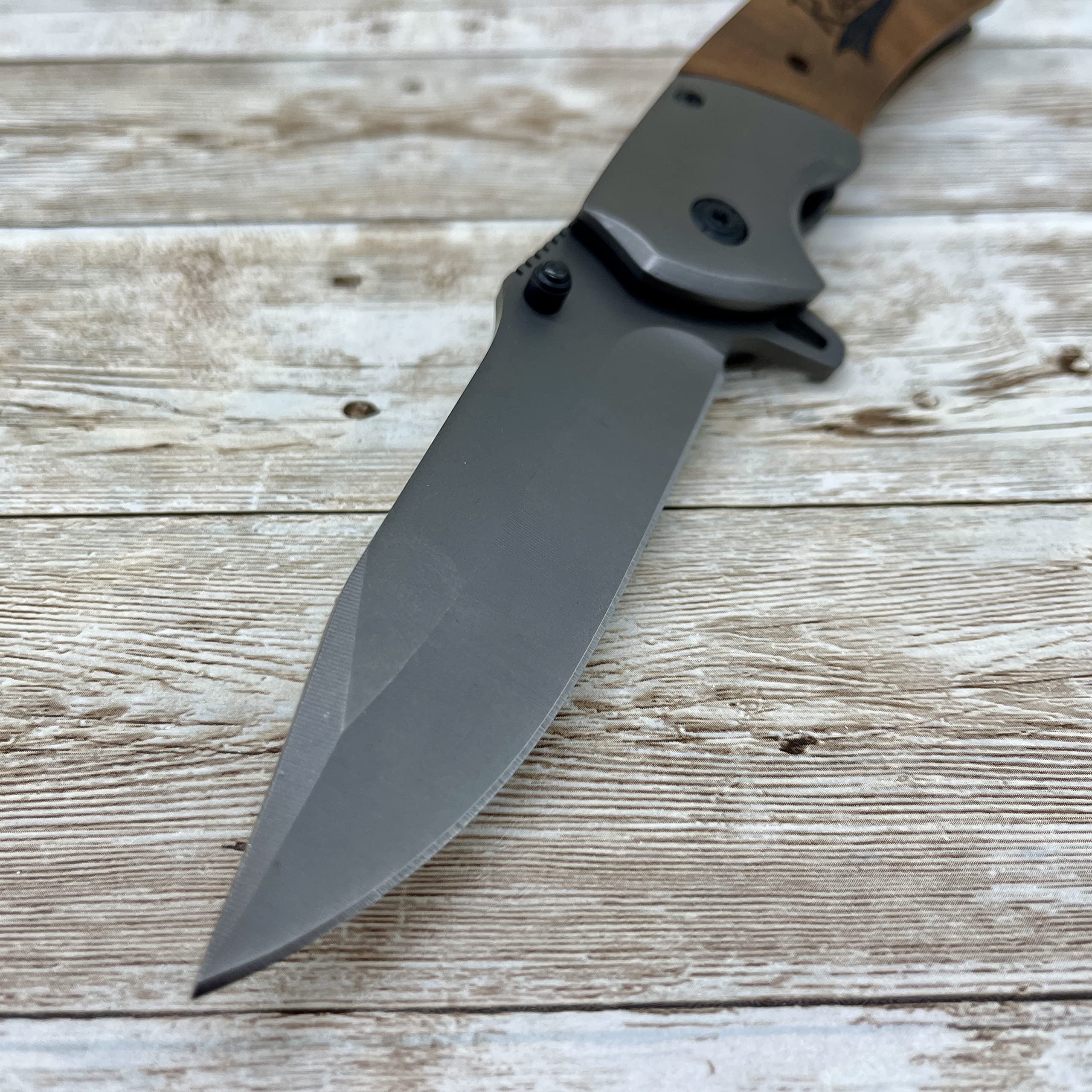 Snapklik.com : Spring Assisted Pocket Knife, Olive Handle Folding Knife ...